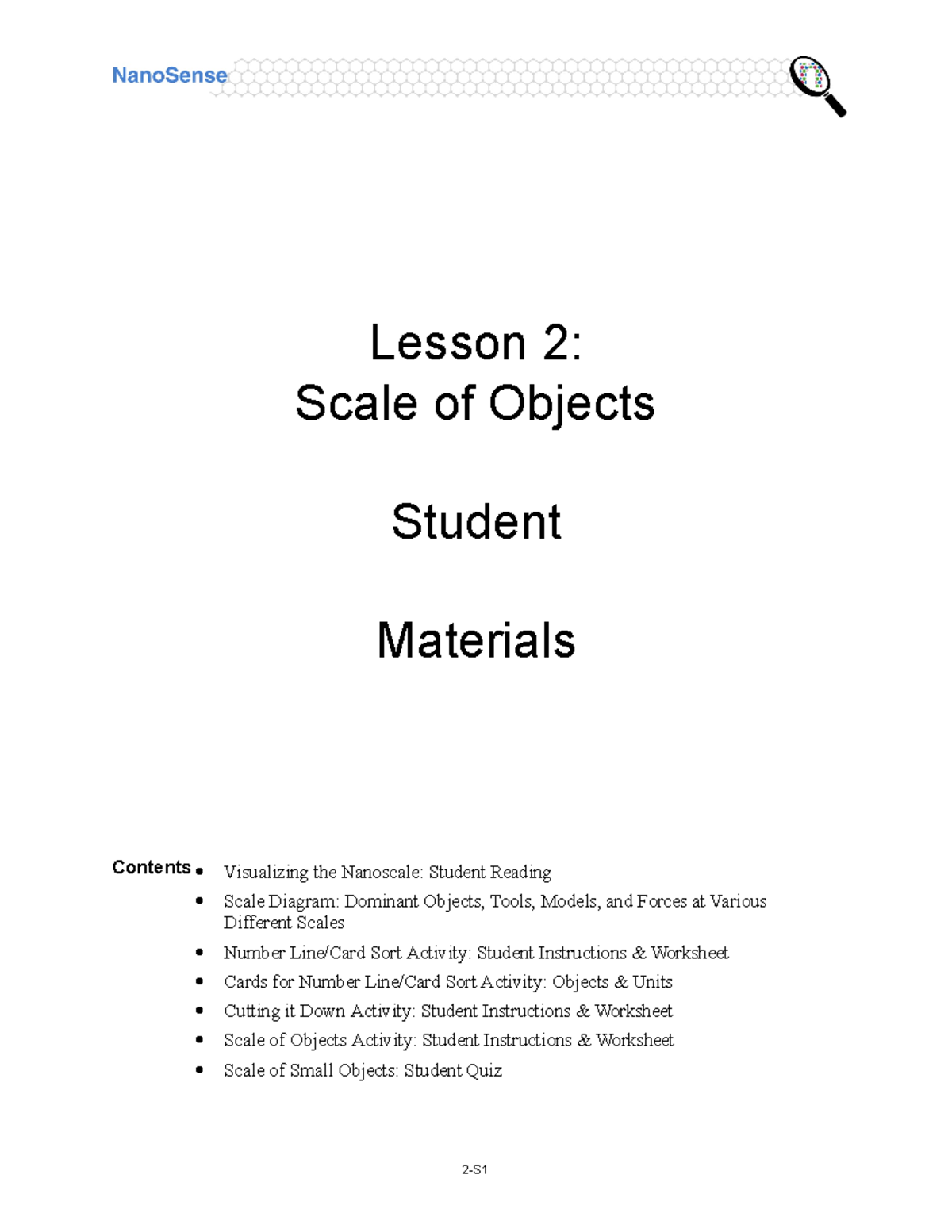 Workshop 2 Scale of objects Student - Lesson 2: Scale of Objects ...