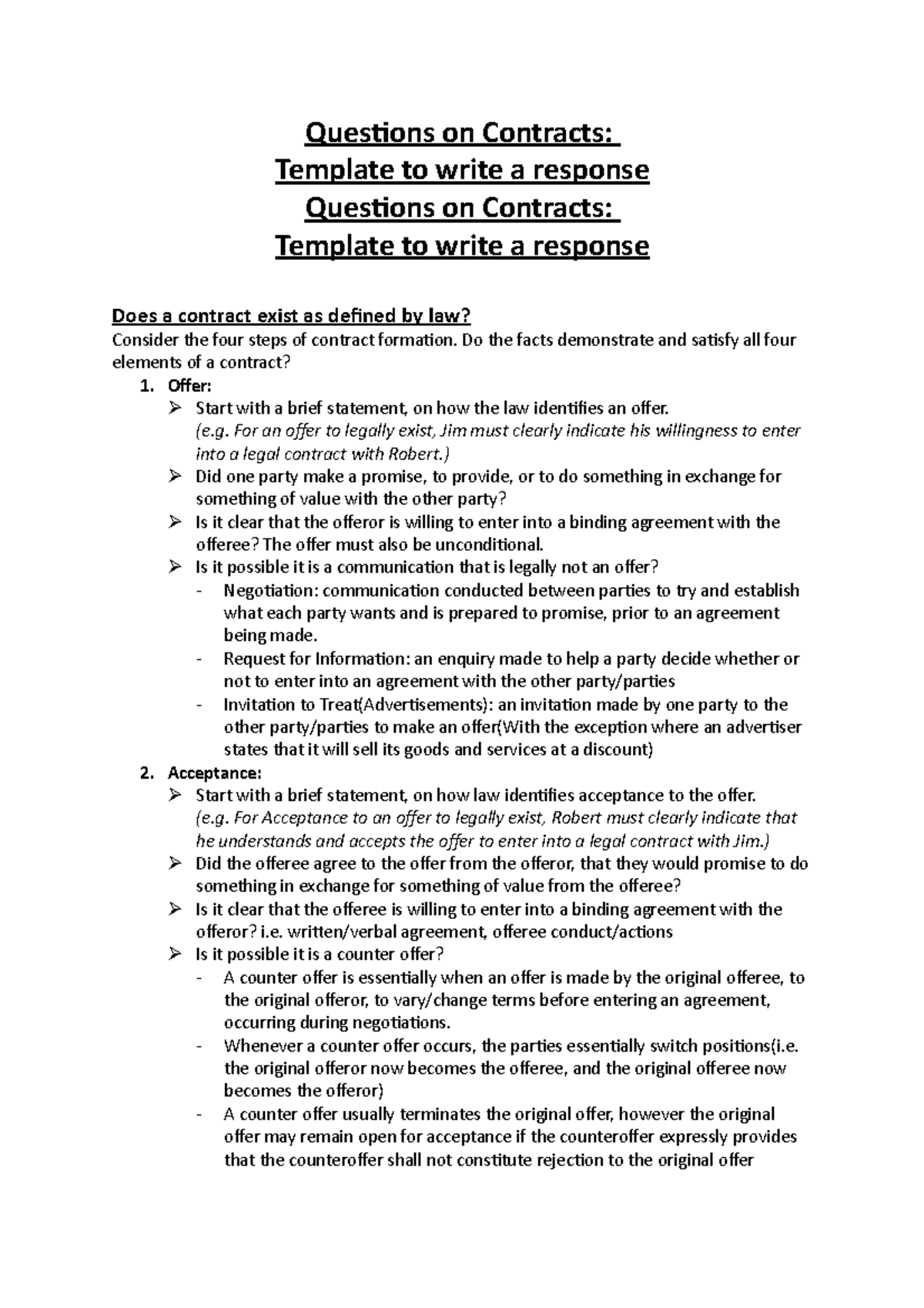 Contract Exam Question - Skeleton of how a response could be structured ...