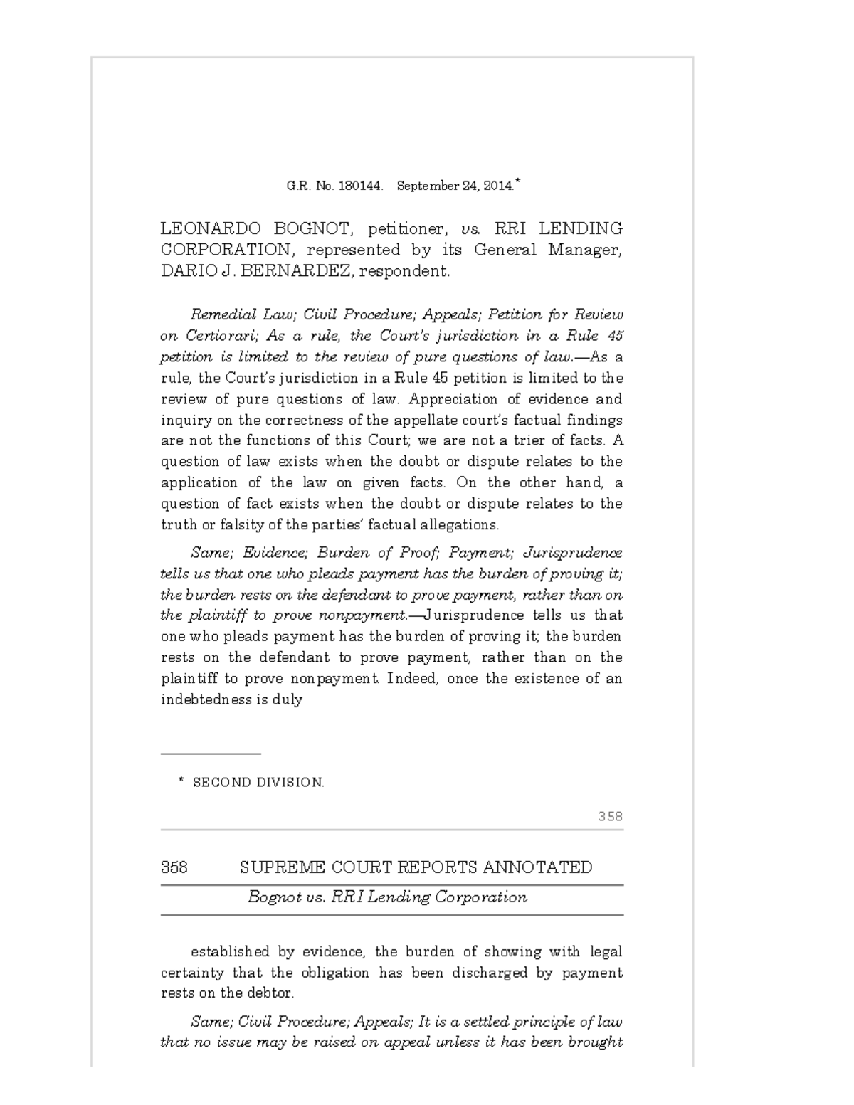 81 Bognot vs. RRI Lending Corporation - G. No. 180144. September 24 ...