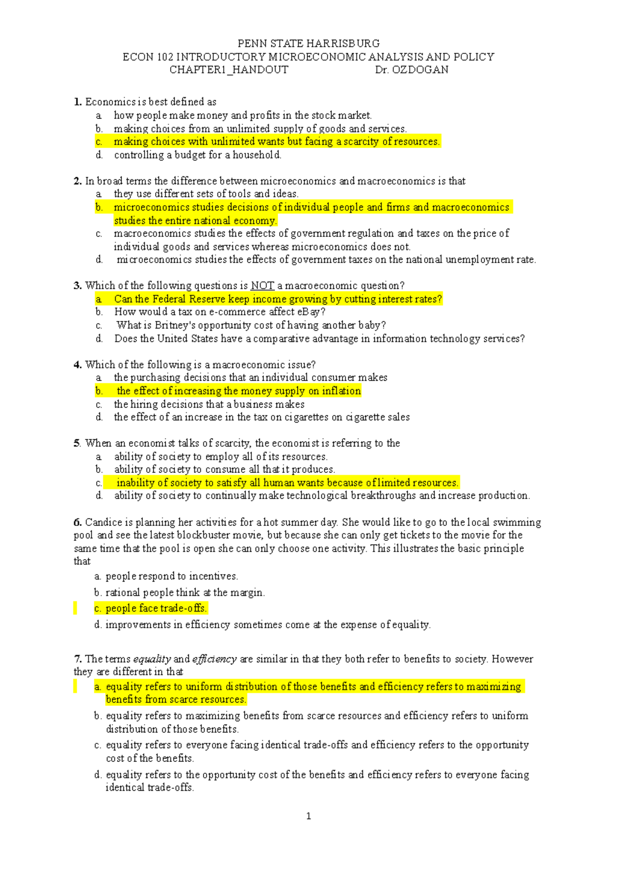 Econ 102-chapter 1 handout - PENN STATE HARRISBURG ECON 102 ...