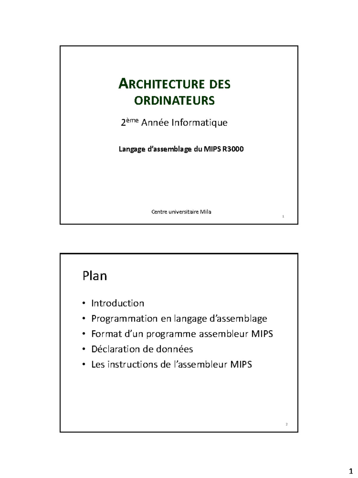 Langage d’assemblage du MIPS R3000 - ARCHITECTURE DES ORDINATEURS 2 ème ...