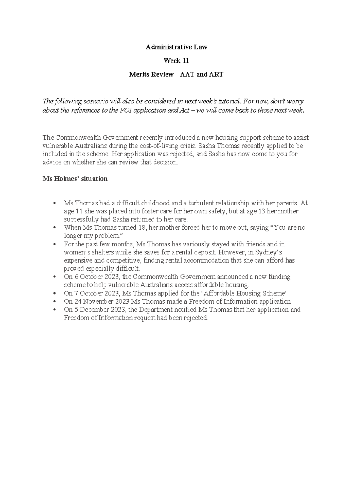 Admin Law Tutorial Week 11 - Administrative Law Week 11 Merits Review – AAT and ART The ...