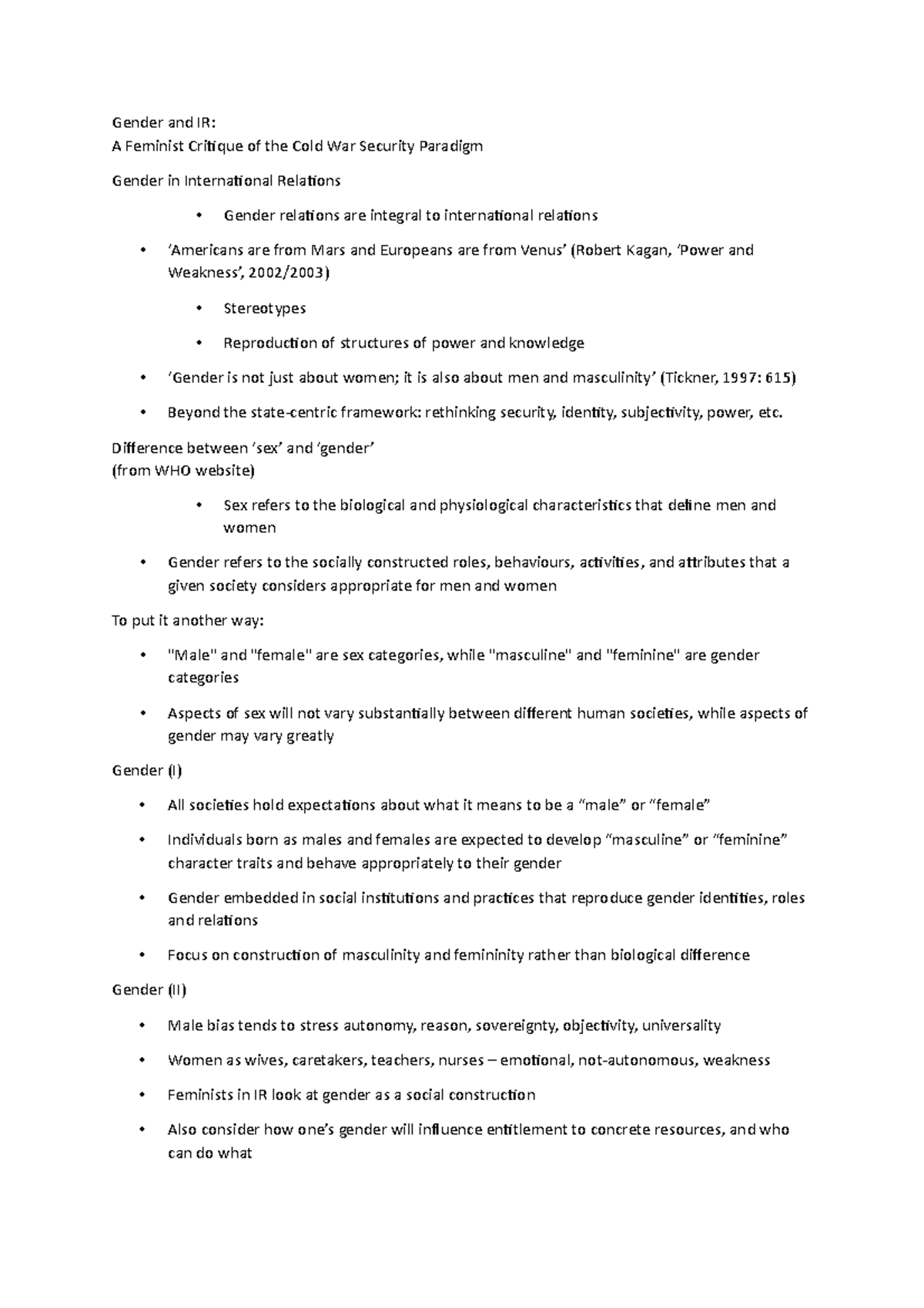 Gender and IR A Feminist Critique of the Cold War Security Paradigm ...