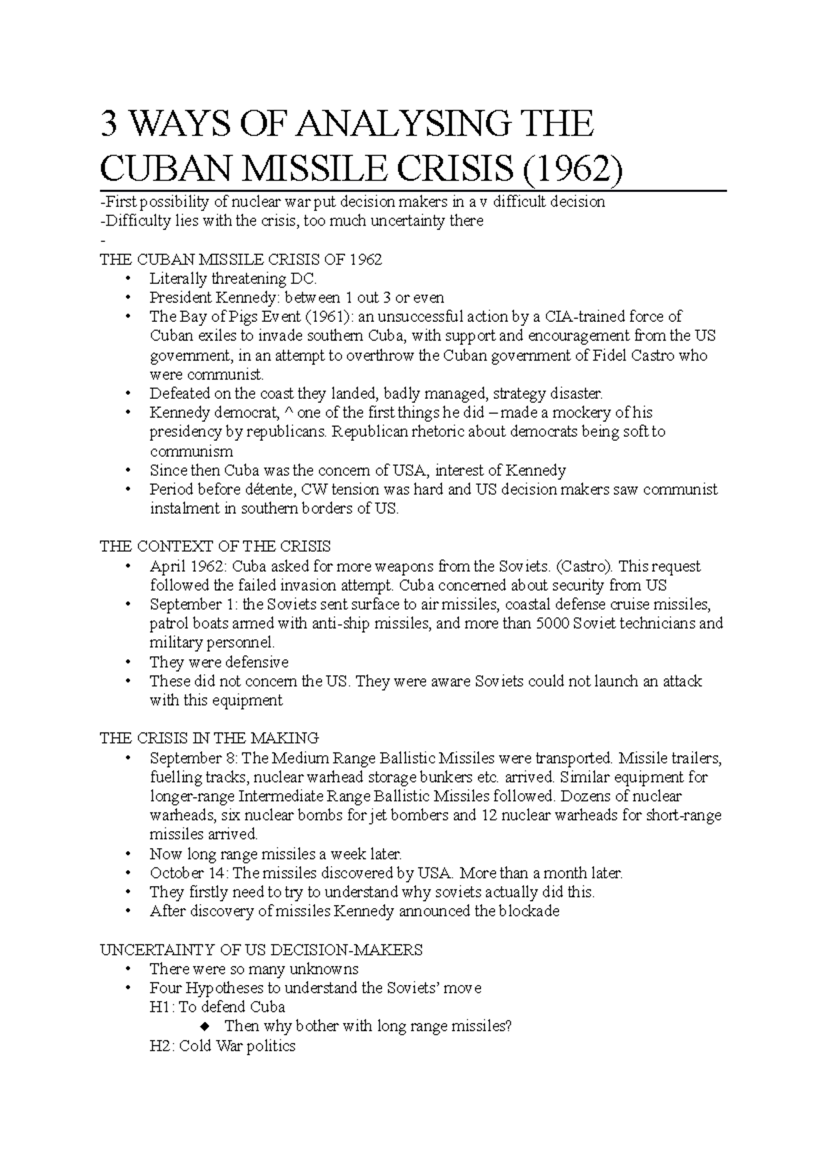3 WAYS OF Analysing THE Cuban Missile Crisis - 3 WAYS OF ANALYSING THE ...