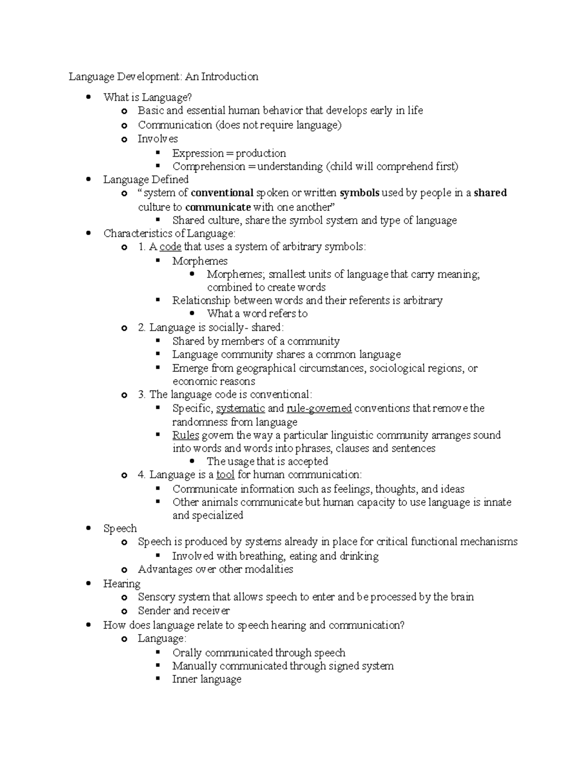 Chapter 1 Notes Language Development An Introduction What Is