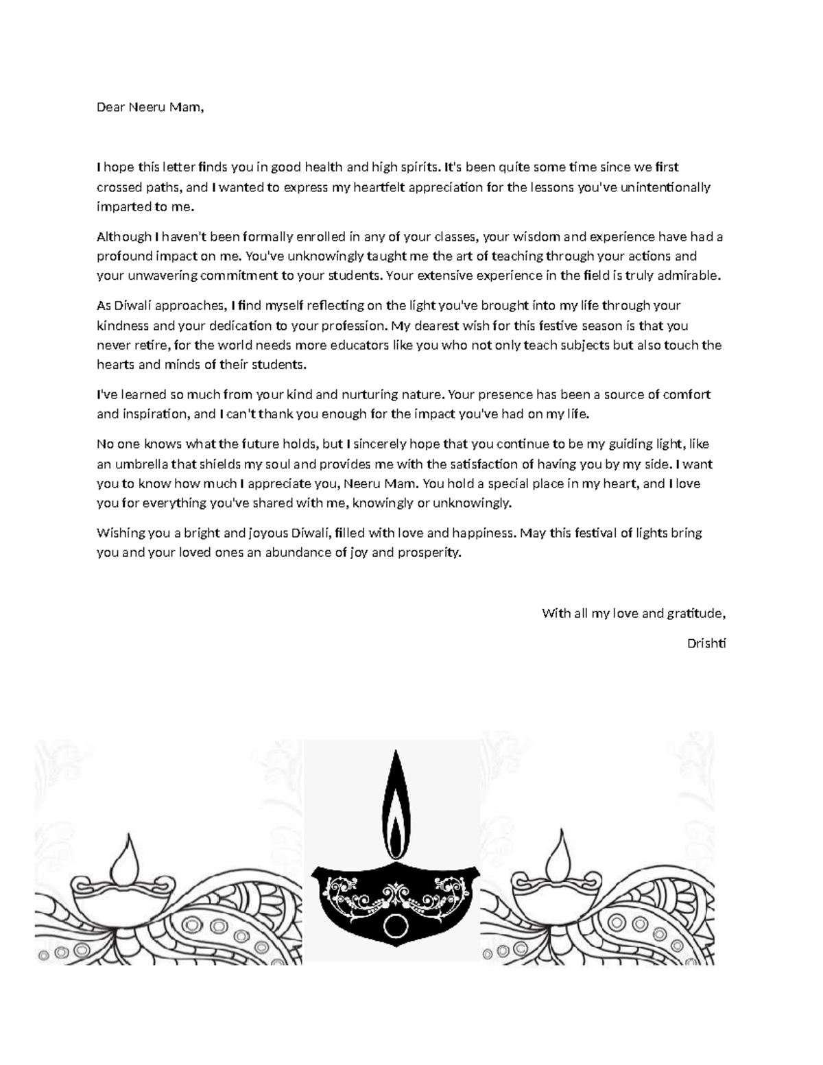Document - Dear Neeru Mam, I hope this letter finds you in good health ...