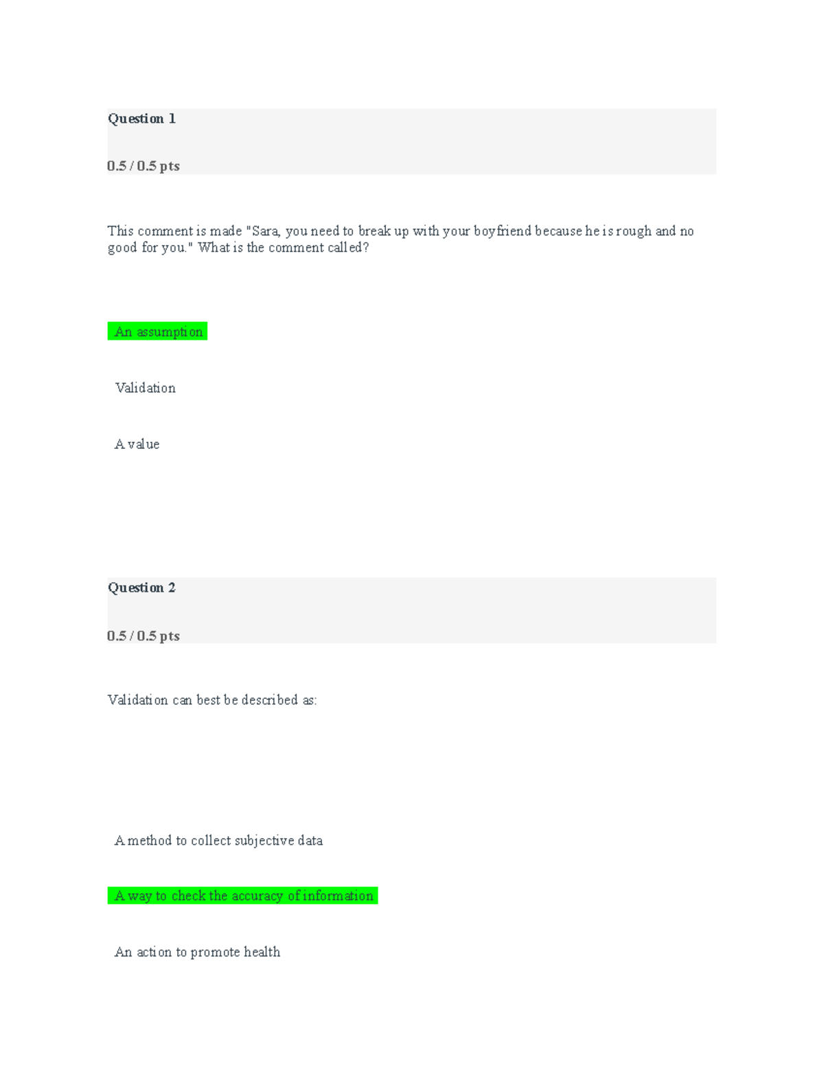 Week One NR 302 Quiz - Quiz answers - Question 1 0 / 0 pts This comment ...