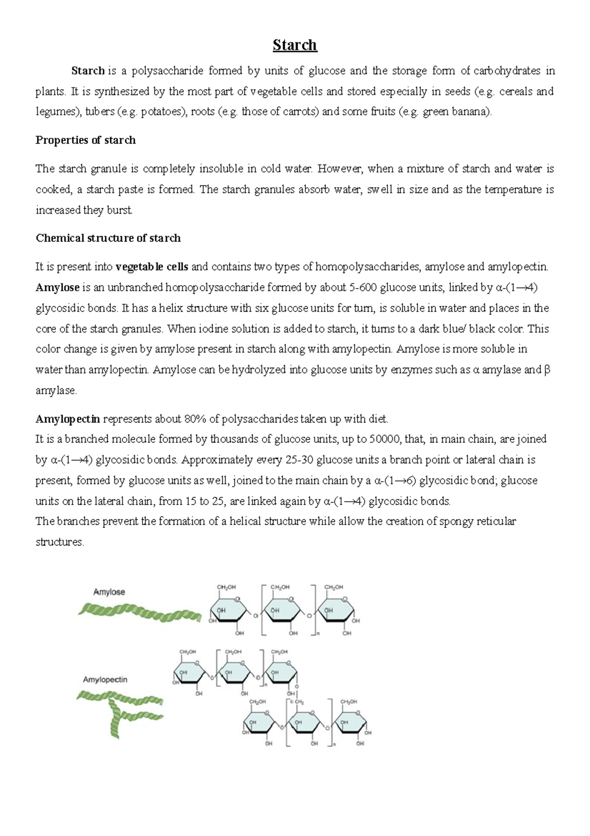 Starch - Starch Starch is a polysaccharide formed by units of glucose ...