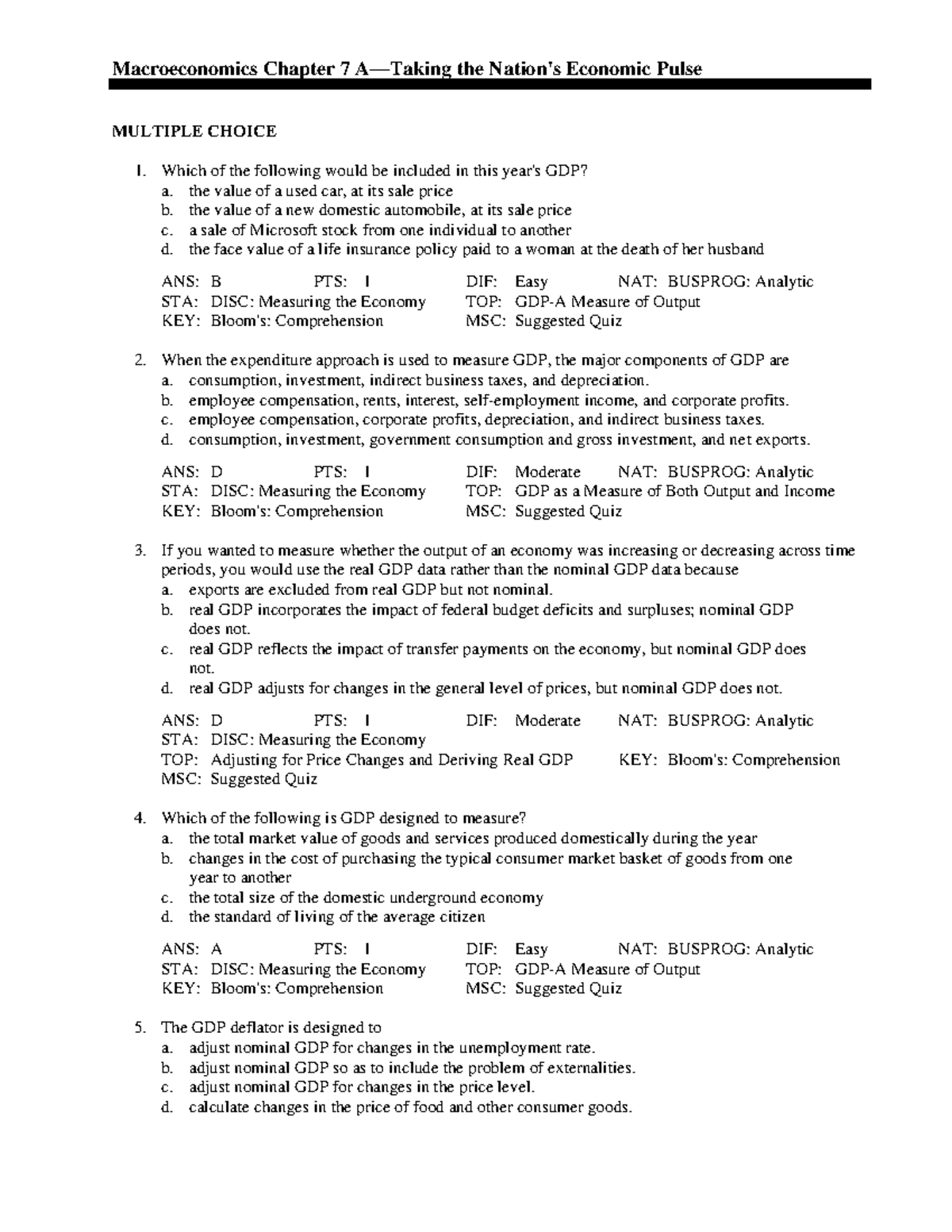 Ma Ch 07 A - Test bank - Macroeconomics Chapter 7 A—Taking the Nation's ...
