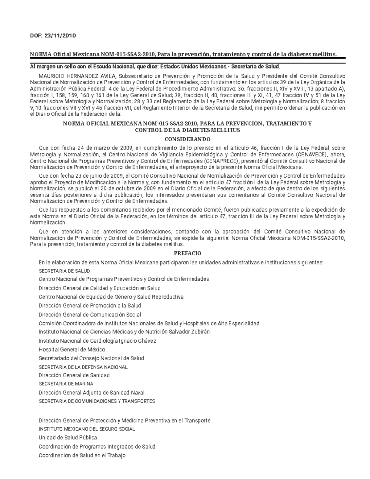 Nom 015 - jg nbhnm mn - DOF: 23/11/ NORMA Oficial Mexicana NOM-015-SSA2 ...