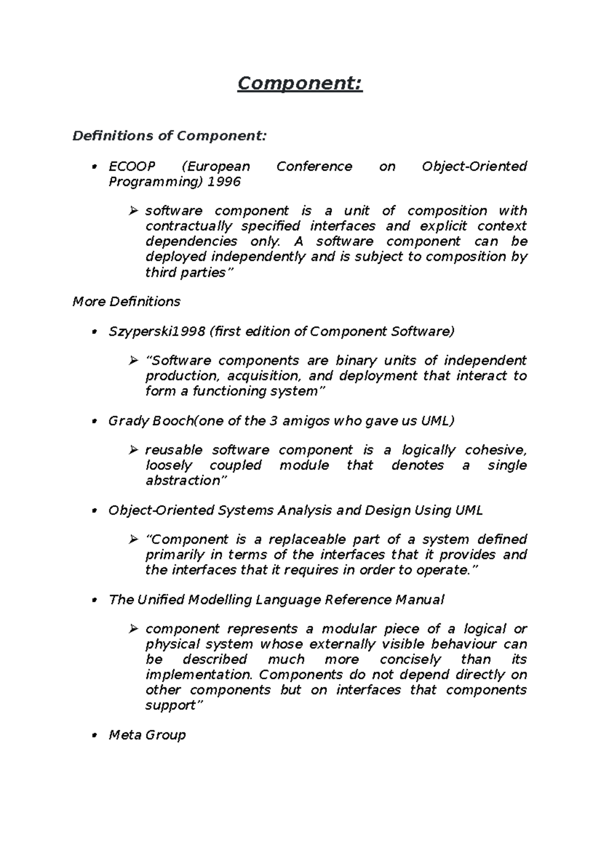 Component Lecture Notes 1 Component Definitions Of Component Ecoop European Conference On