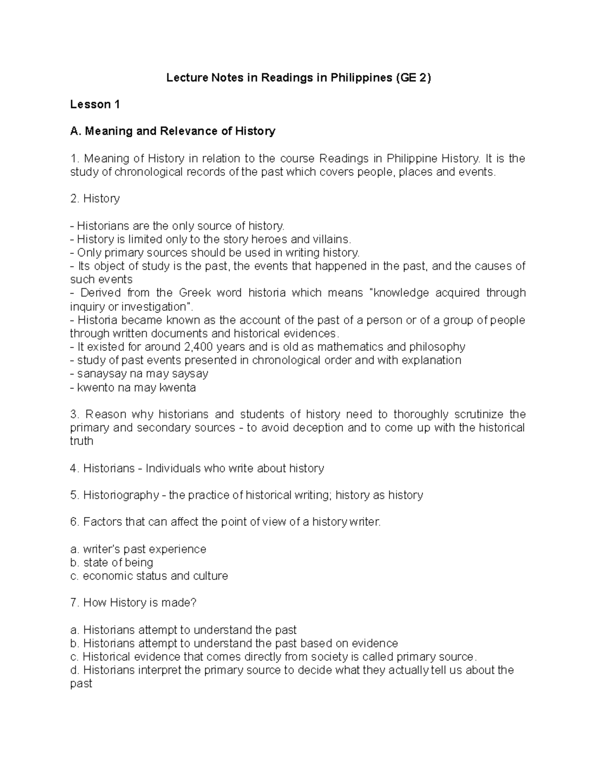 Lecture Notes in RIPH - Reviewer on RPH - Readings in Philippine ...