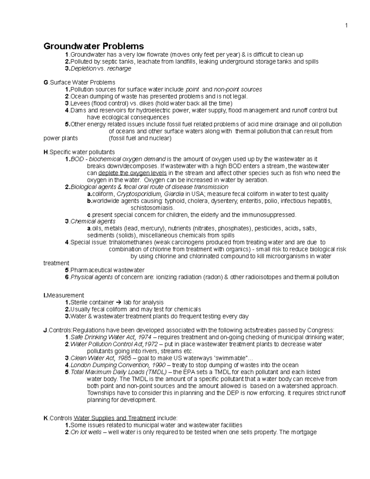 Ground Water Notes - Groundwater Problems 1 .Groundwater has a very low ...
