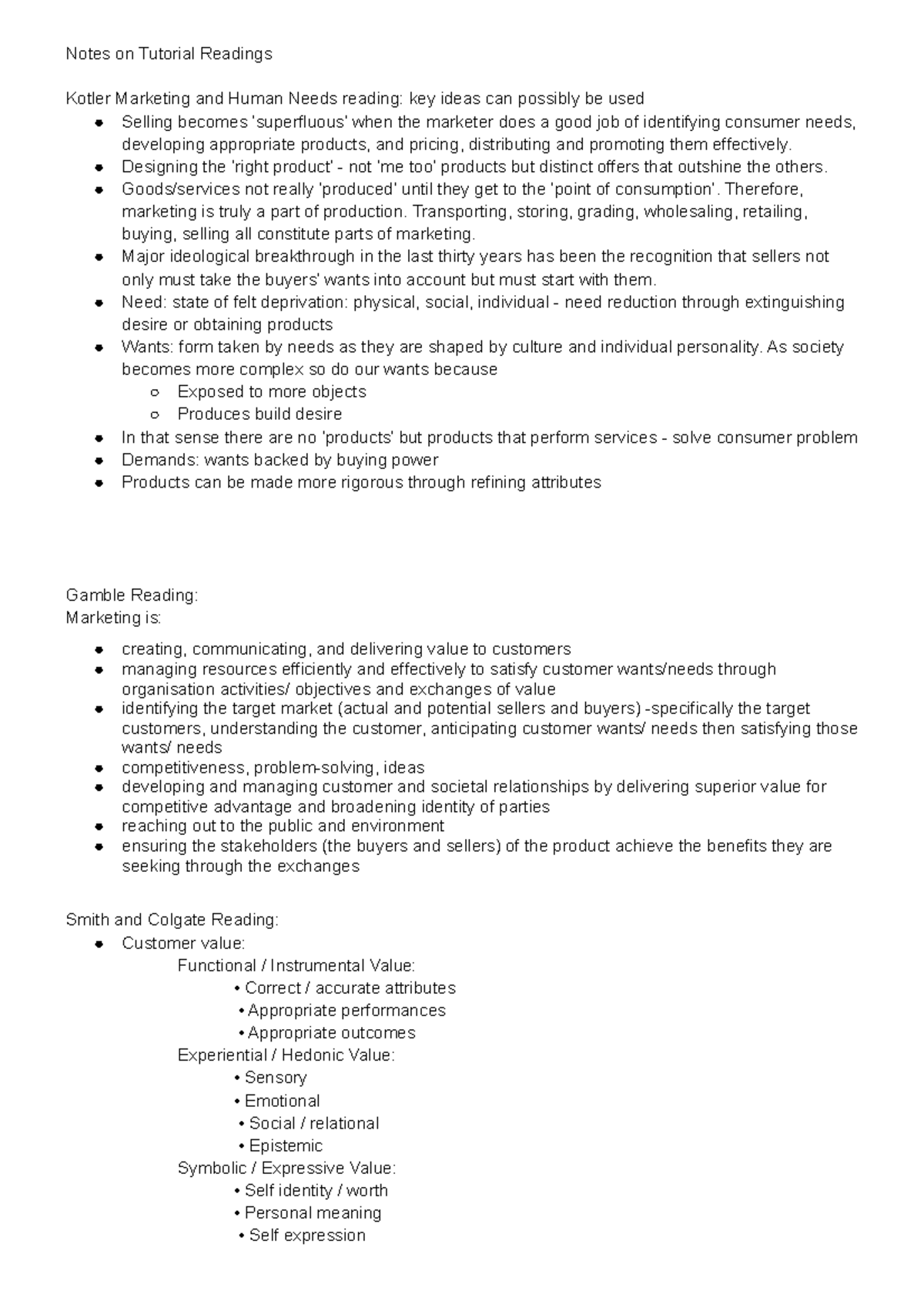 Notes on Tutorial Readings - Studocu