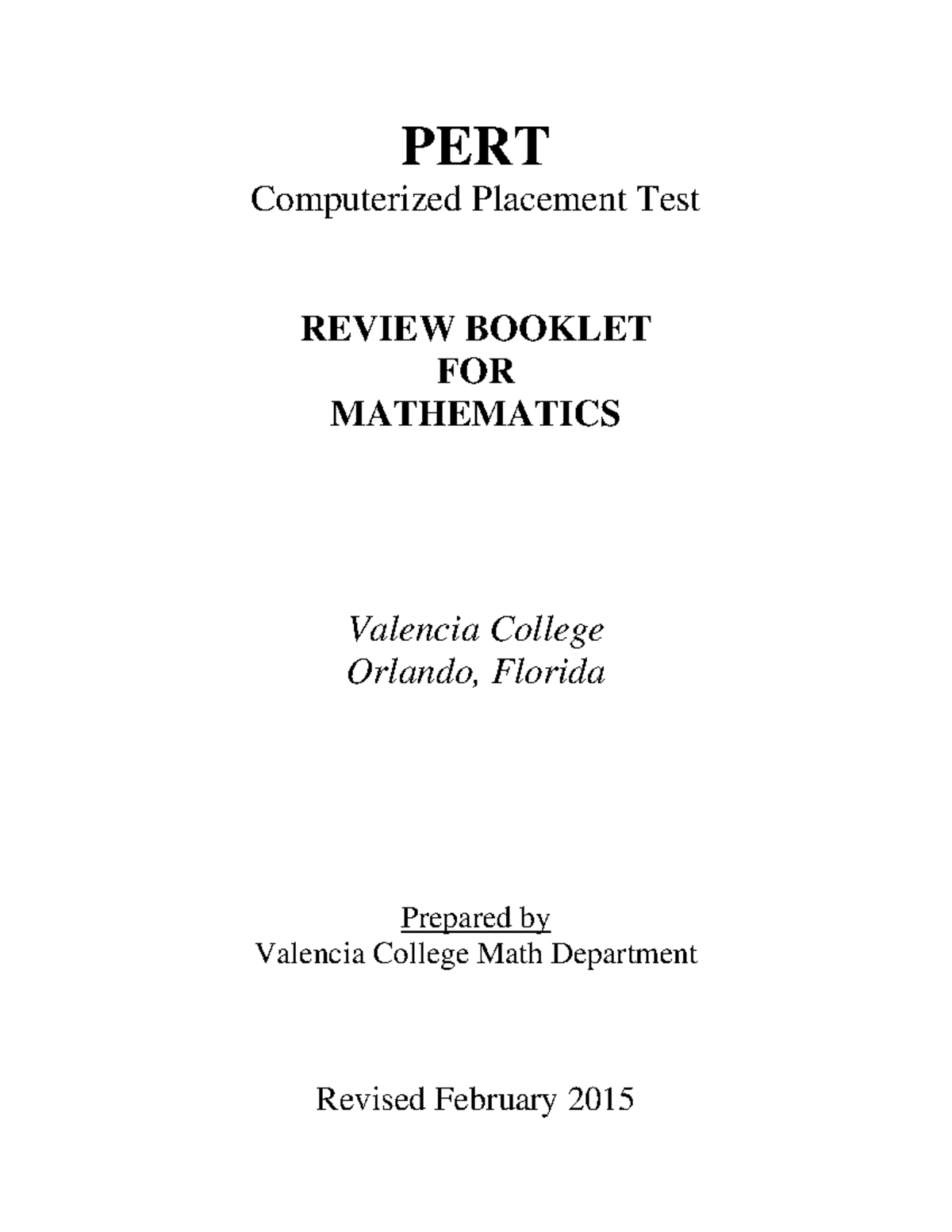 PERTmathbooklet Update - PERT Computerized Placement Test REVIEW ...