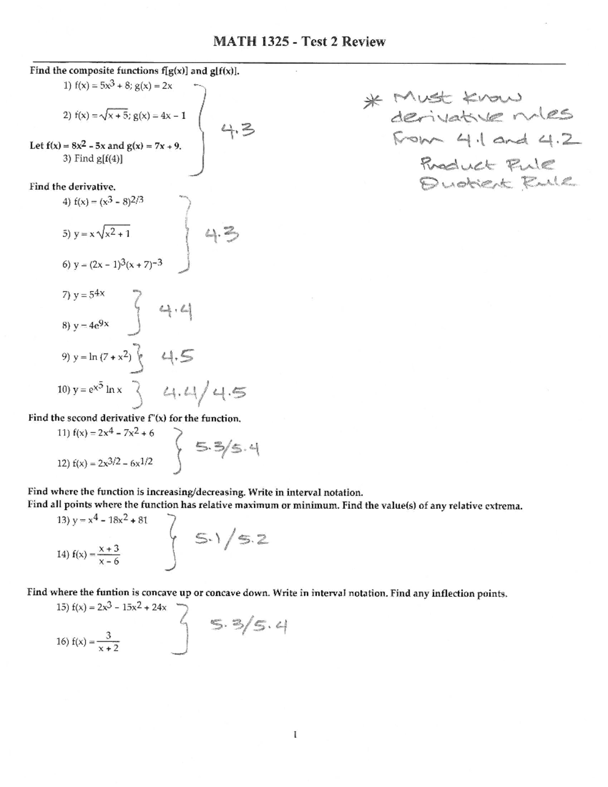 Test 2 Review - answer lecture notes algebra - MATH 1414 - Studocu