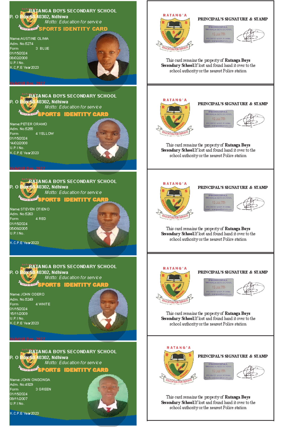 PG 6 - good - PRINCIPAL’S SIGNATURE & STAMP This card remains the ...