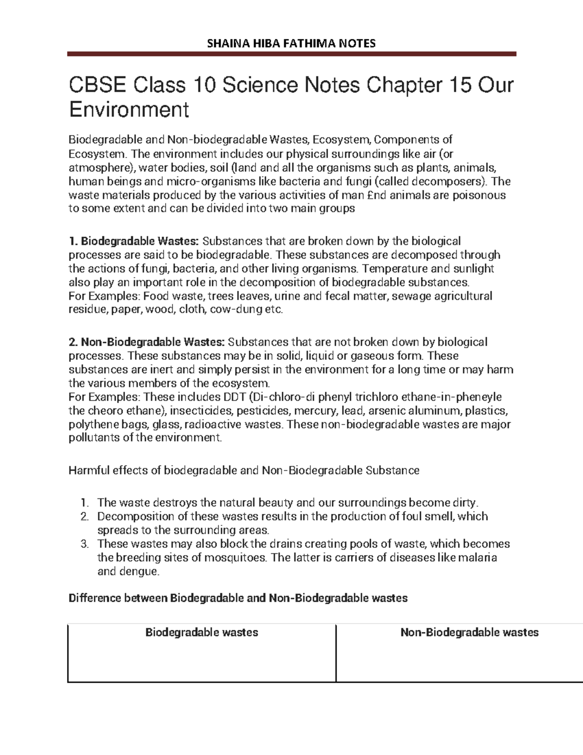 Our environment n - Notes for Evs - CBSE Class 10 Science Notes Chapter ...