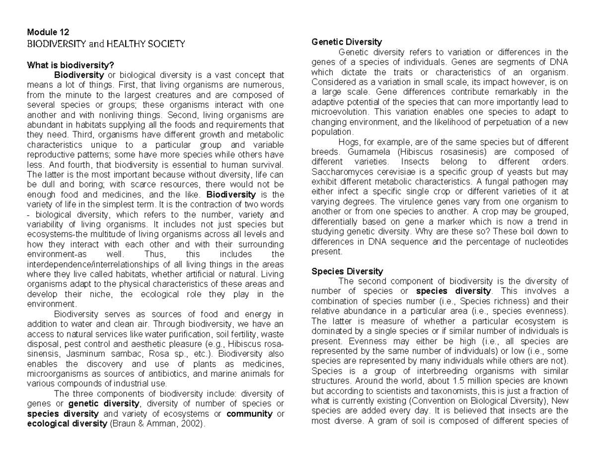 STS-Module-12 - 2 - Hihi - Module 12 BIODIVERSITY and HEALTHY SOCIETY ...