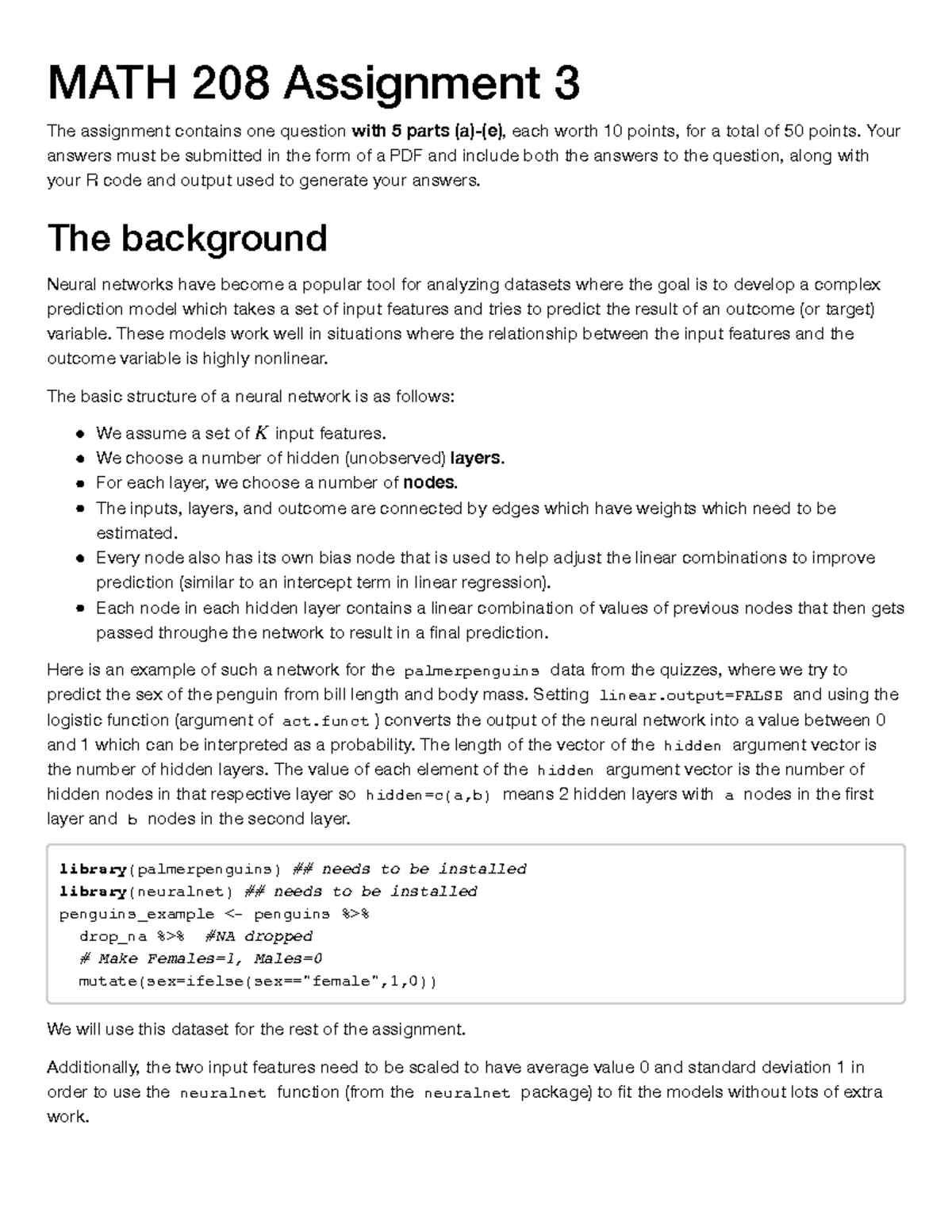 MATH 208 Assignment 3 - MATH 208 Assignment 3 The assignment contains ...