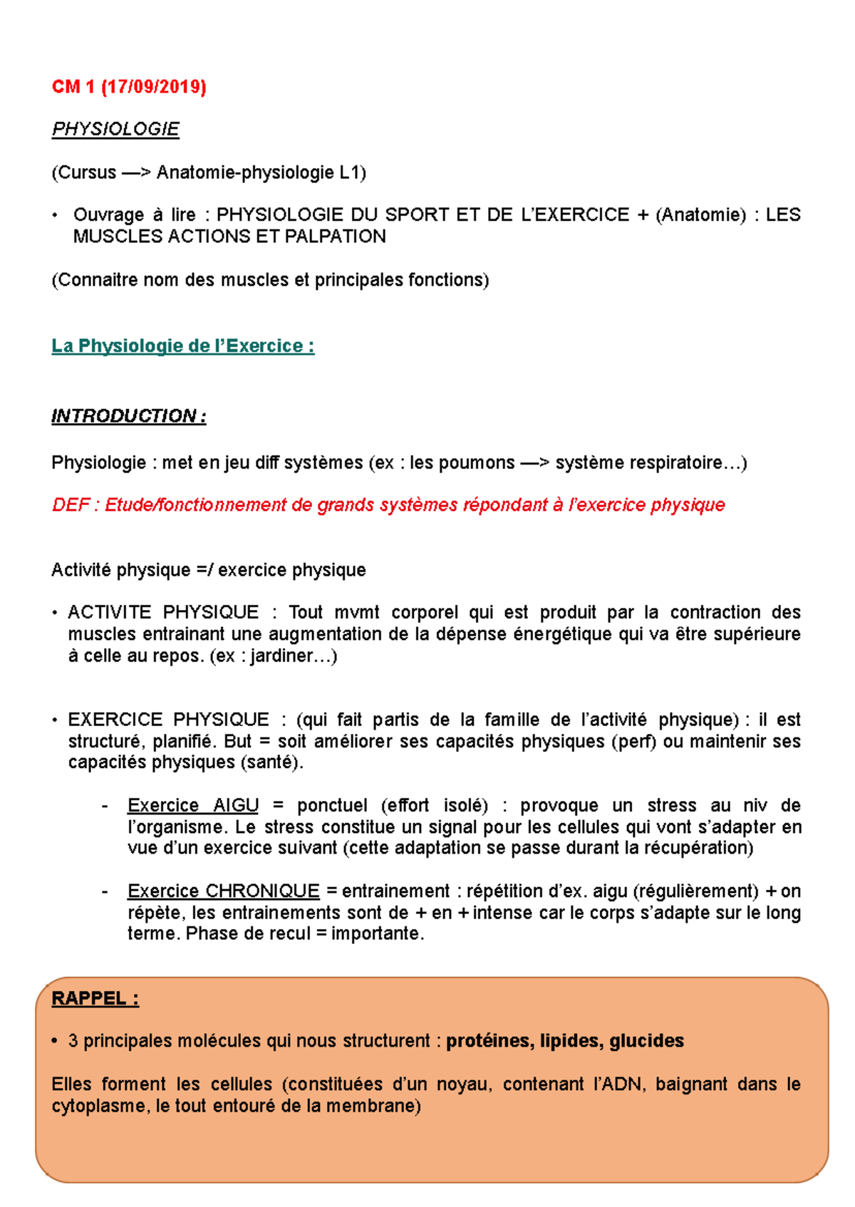 Physio cours CHAP 1 - CM 1 (17/09/2019) PHYSIOLOGIE (Cursus —> Anatomie-physiologie L1) Ouvrage ...