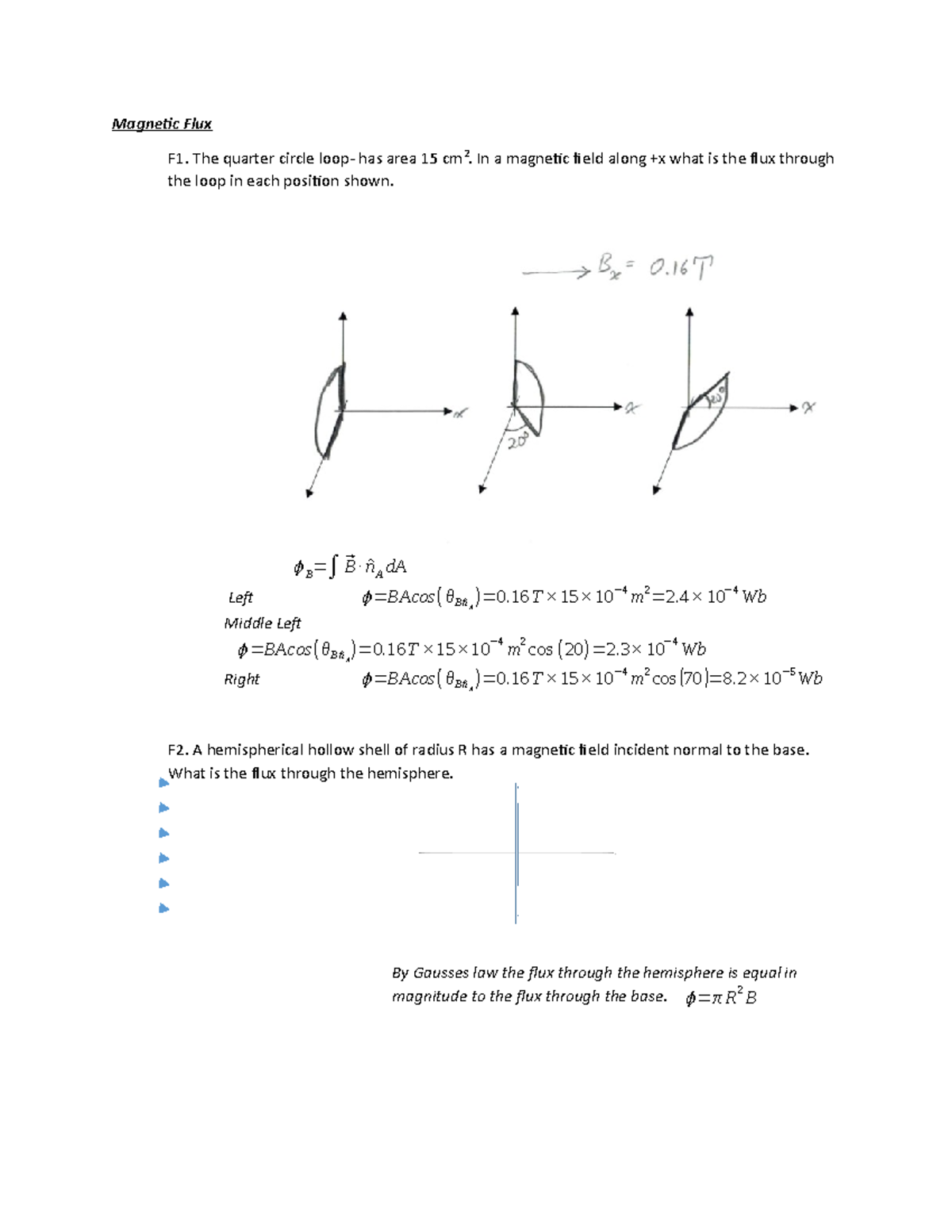 Induction Problems-Solutions V 4 - Magnetic Flux F1. The quarter circle ...