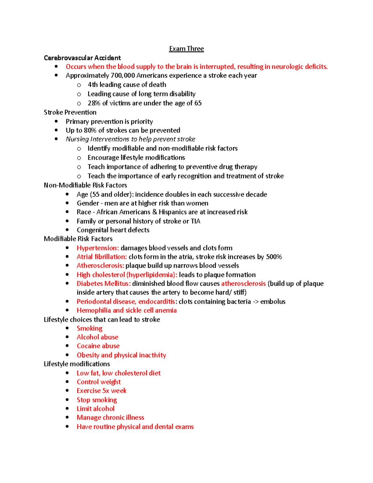 CVA - In class lecture notes. Important test information highlighted ...