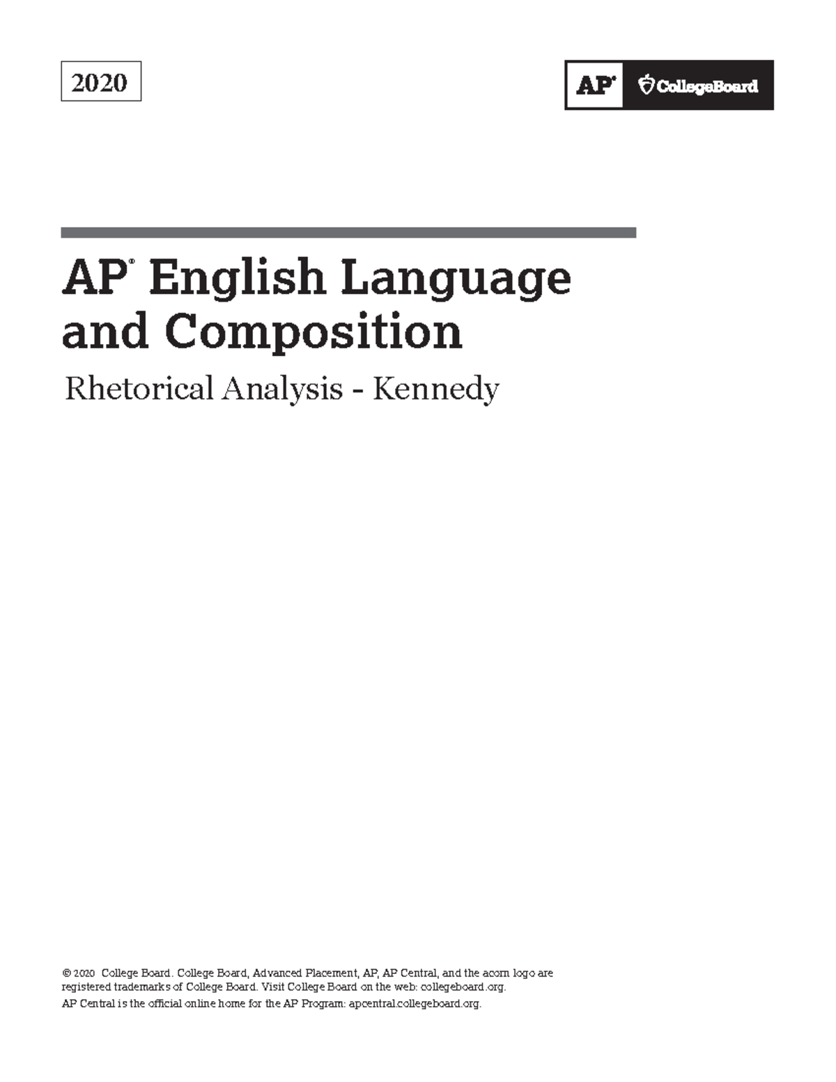 Ap20 english language and composition frq prompt I1 kennedy - AP ...
