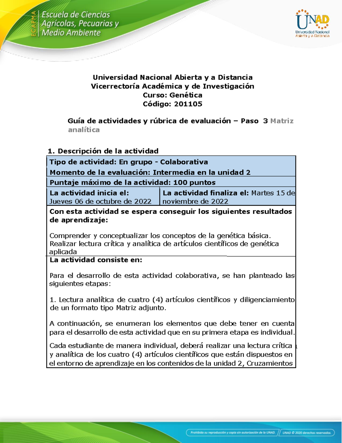 Guía de actividades y rúbrica de evaluación - Unidad 2 - Paso 3 - Matriz analítica - 1 ...