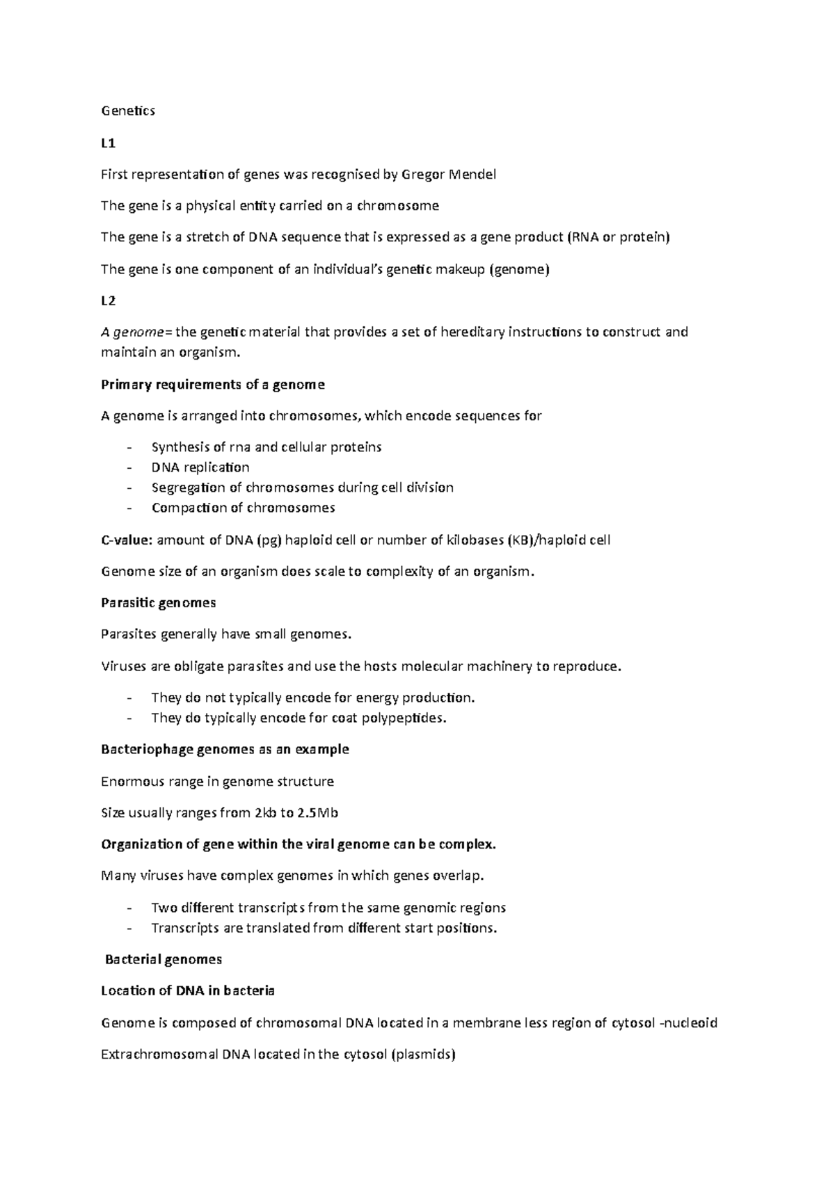 Genetics lecture notes - Genetics L First representation of genes was ...