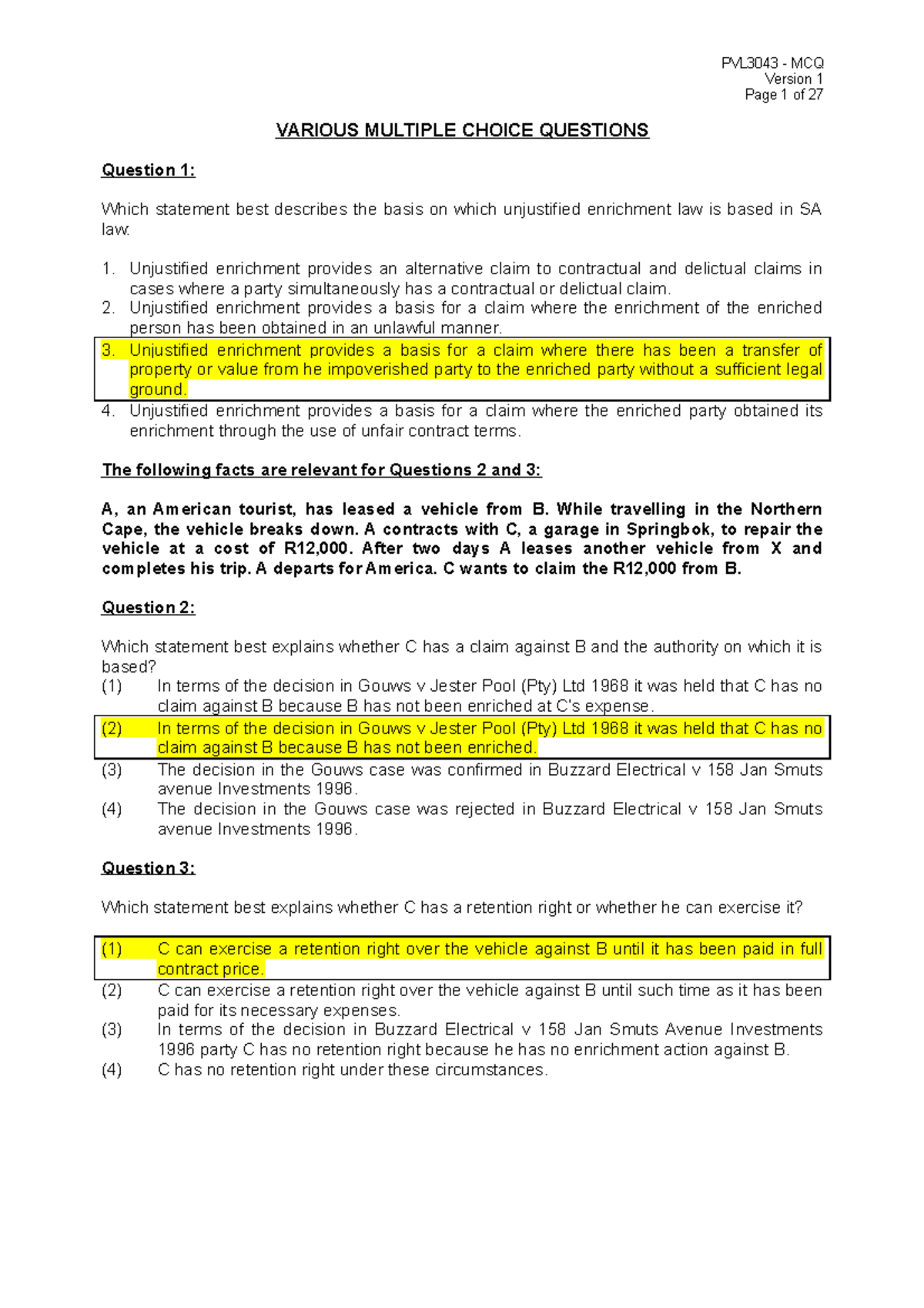 Multiple-choice-questions - Version 1 Page 1 of 27 VARIOUS MULTIPLE ...