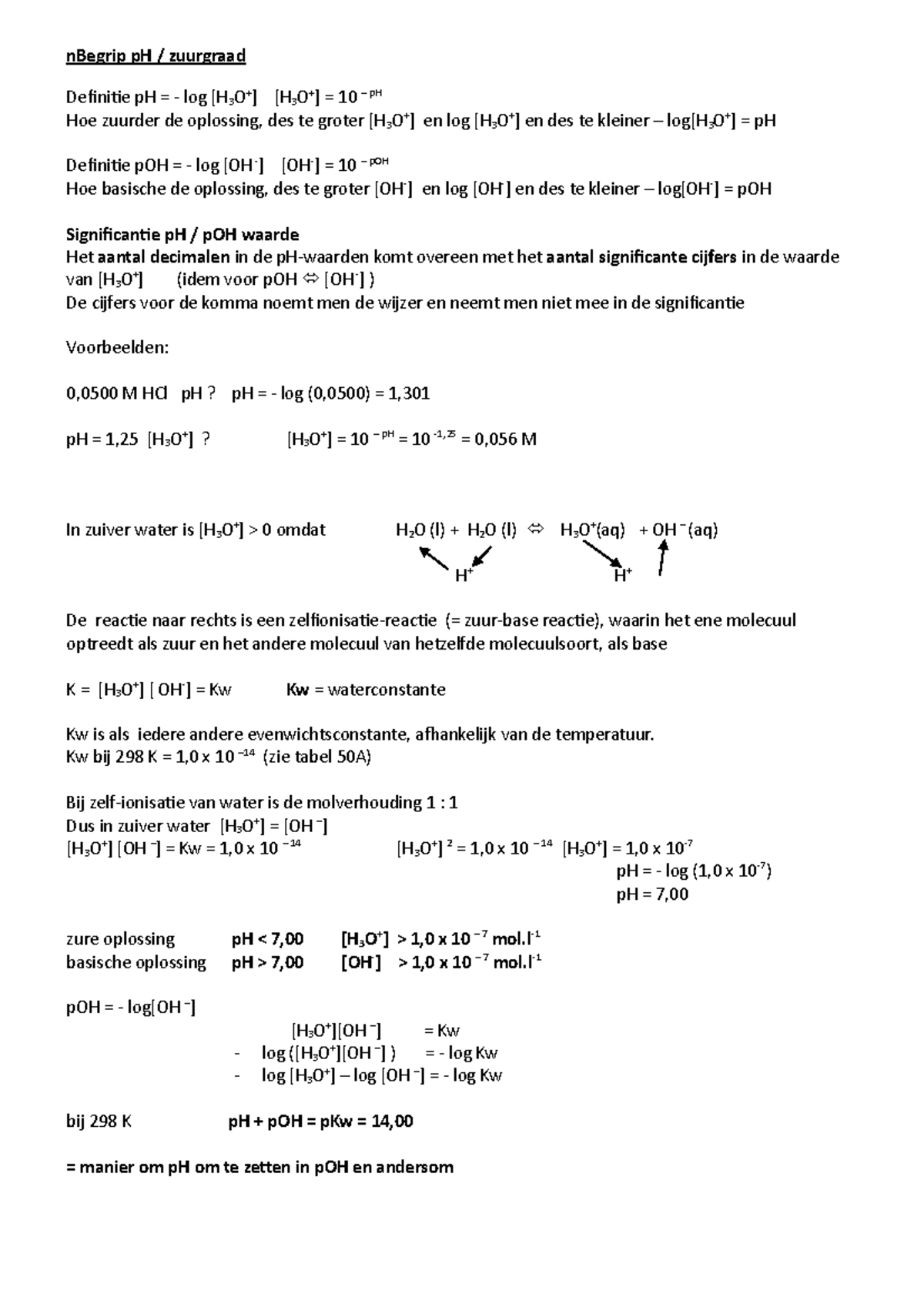 Zuur-base reacties - nBegrip pH / zuurgraad Definitie pH = - log [H 3 ...