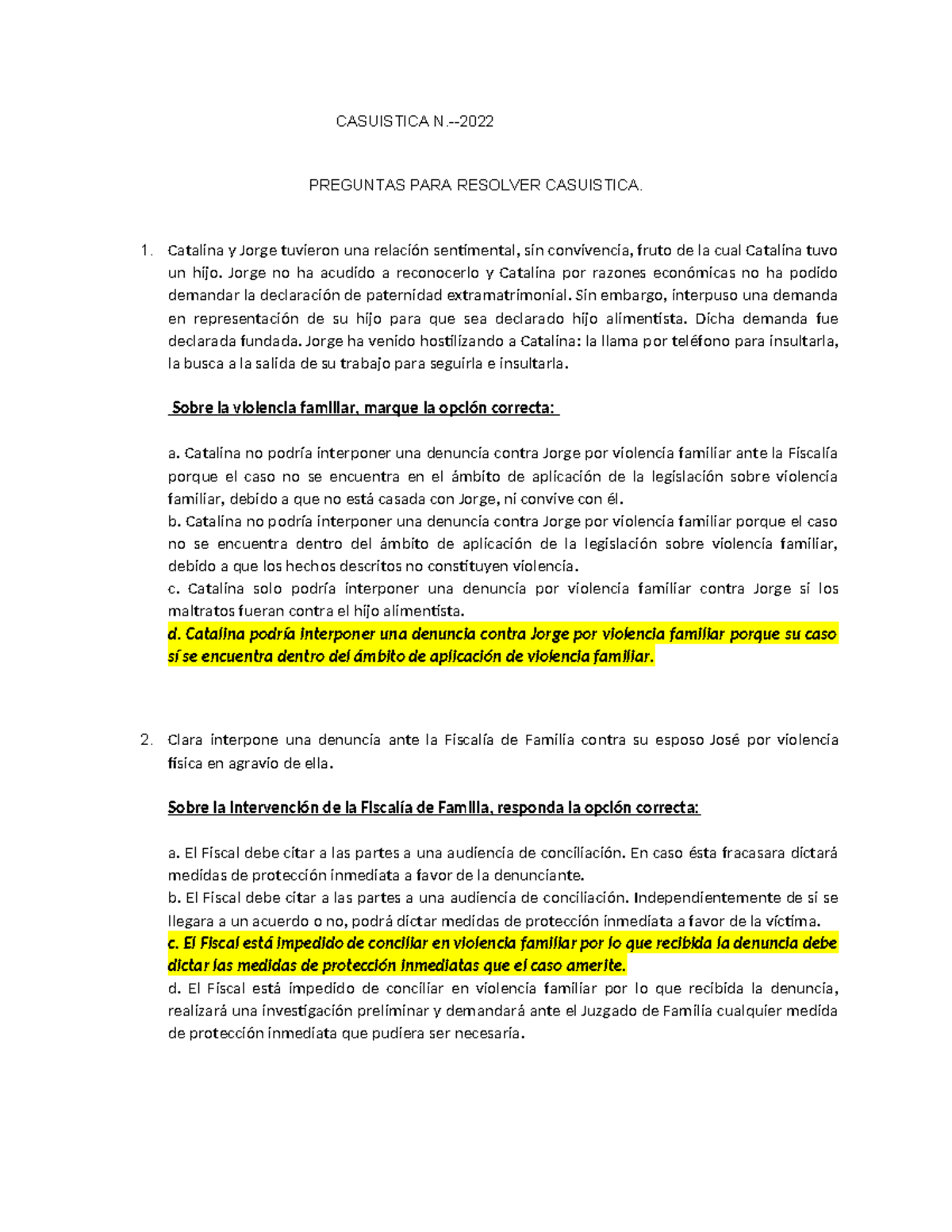 Casuistica Septiembre-2022 - CASUISTICA N.- PREGUNTAS PARA RESOLVER ...