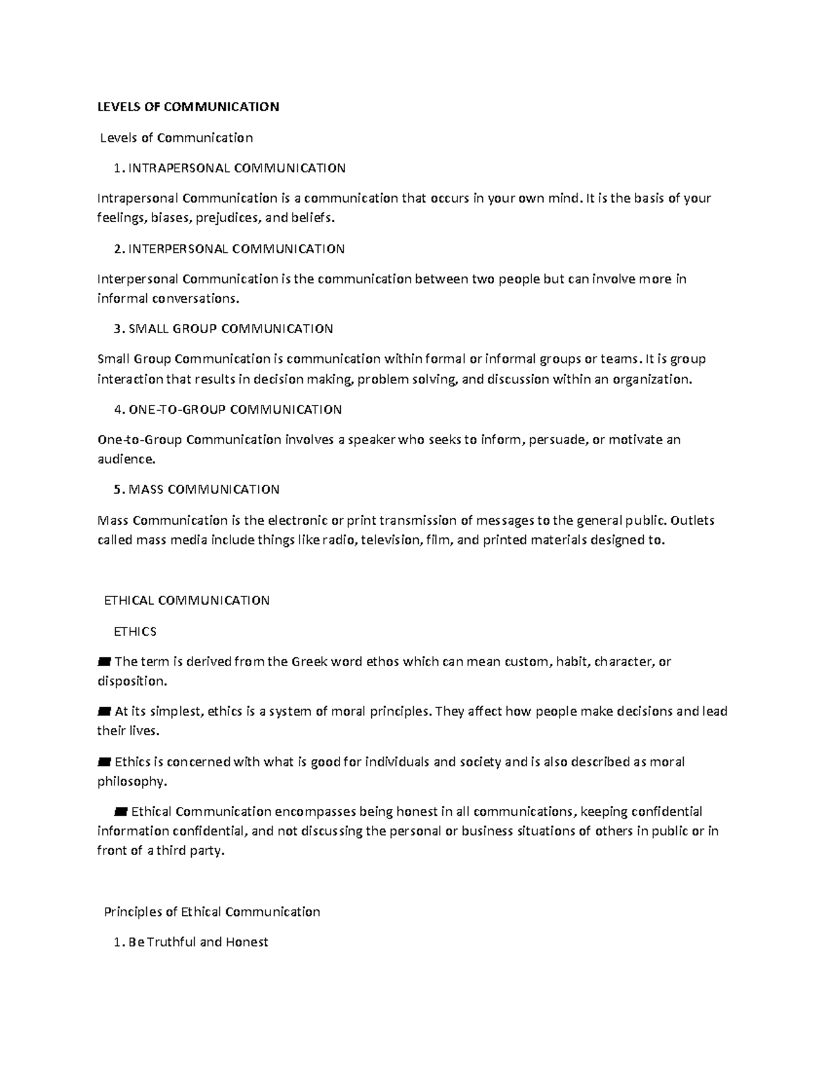 Levels OF Communication - LEVELS OF COMMUNICATION Levels of ...