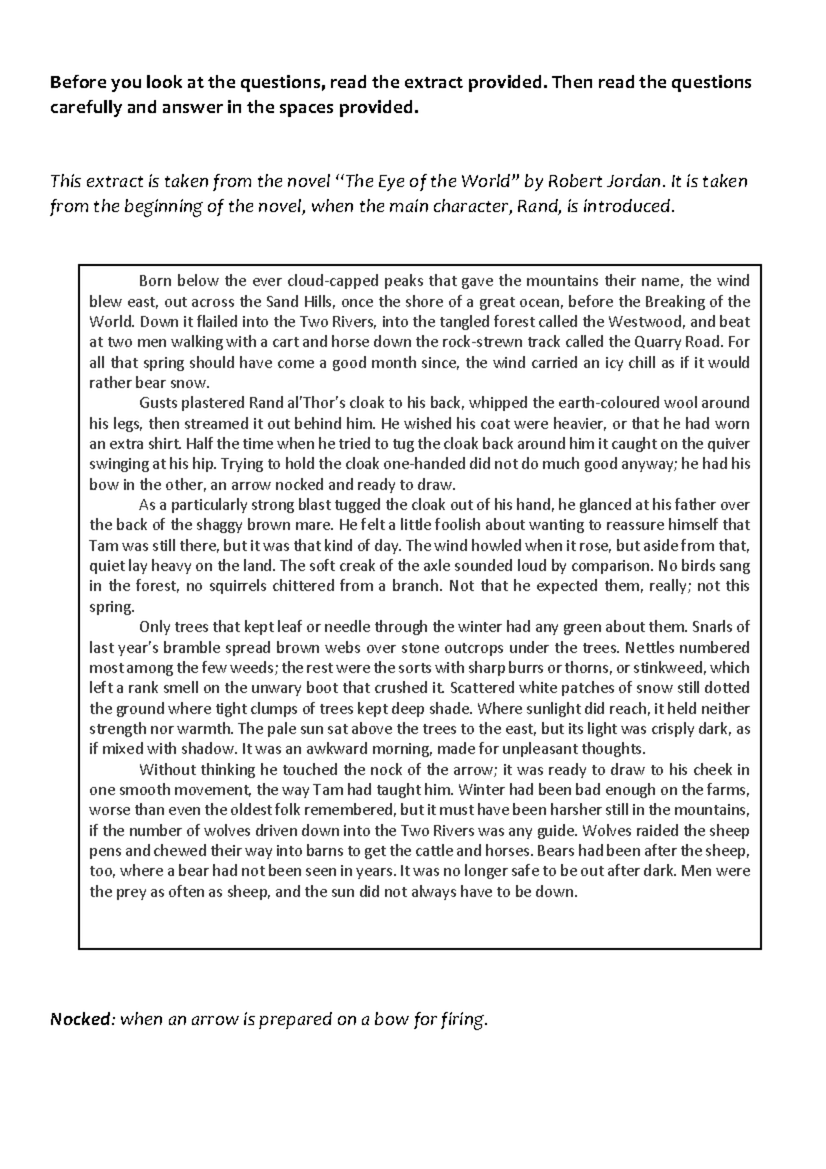 Comprehension task reading practise pdf - Before you look at the ...