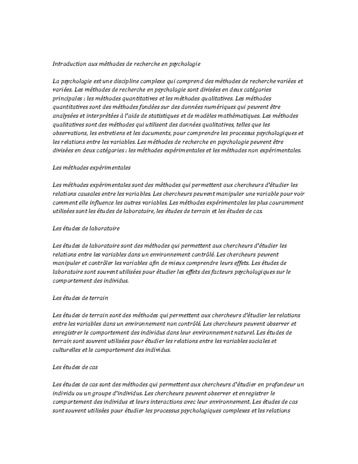 Research Methods in Psychology Notes de cours - Introduction aux ...