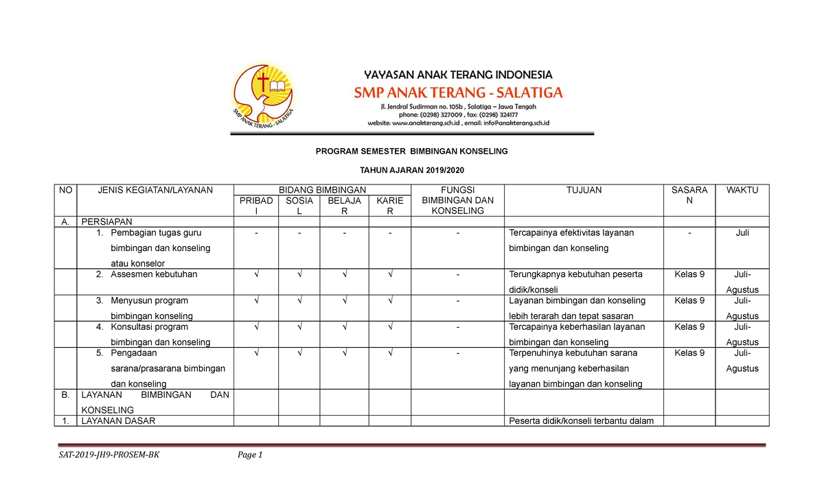 2019 JH9 Prosem BK - PROGRAM SEMESTER BIMBINGAN KONSELING TAHUN AJARAN ...