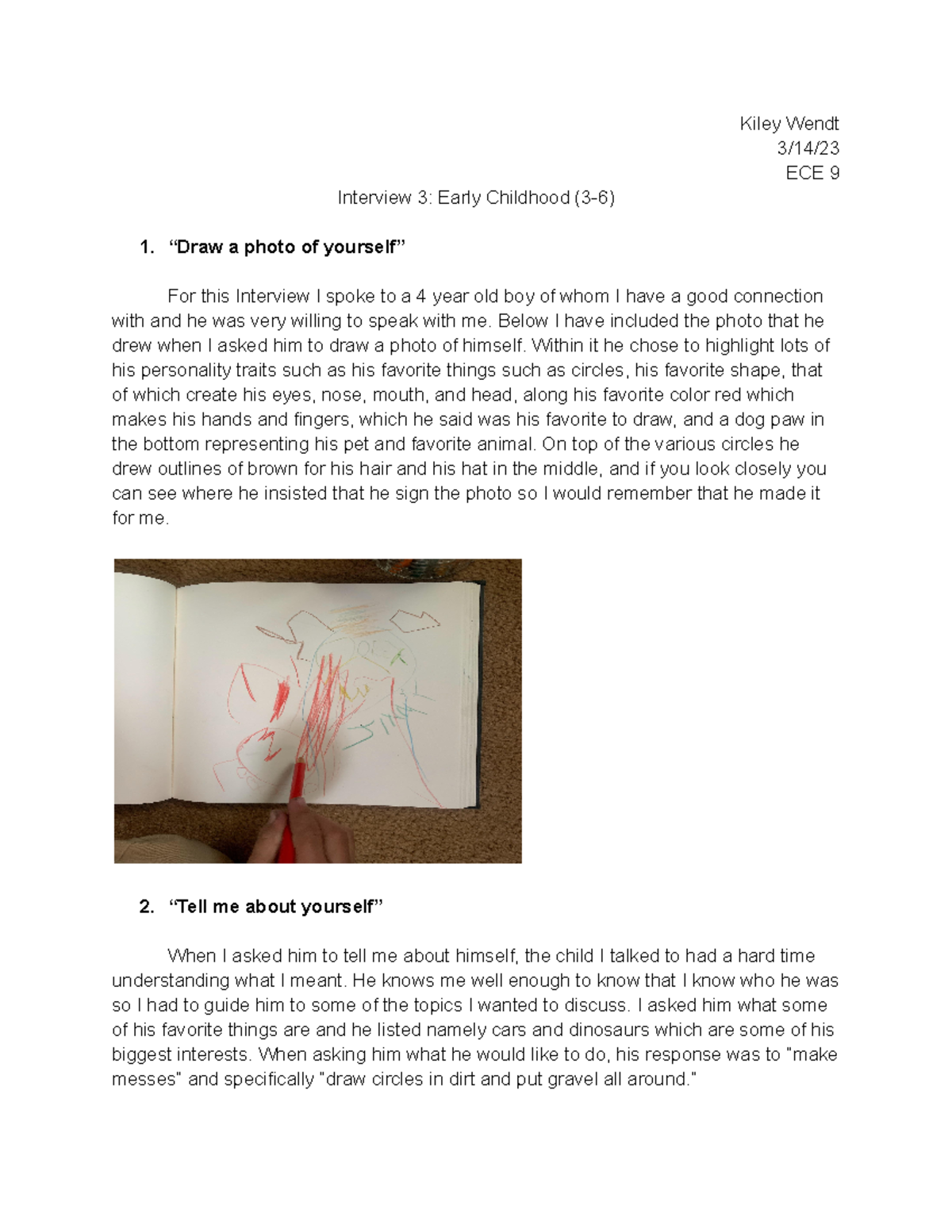 Interview 3 Early Childhood - ECE 9 - Kiley Wendt 3/14/ ECE 9 Interview ...