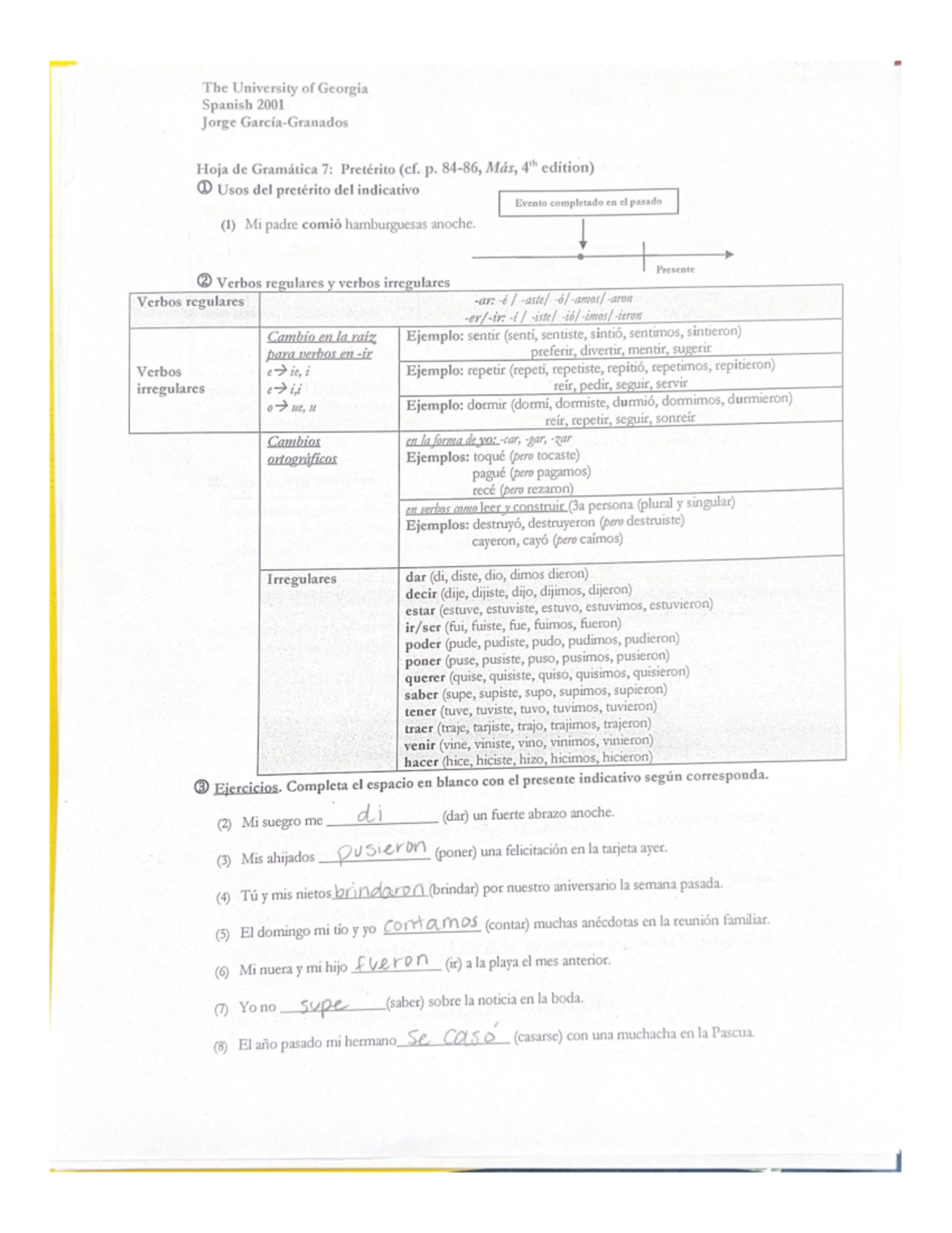 Spanish - tutorial worksheets for the course - The University of ...