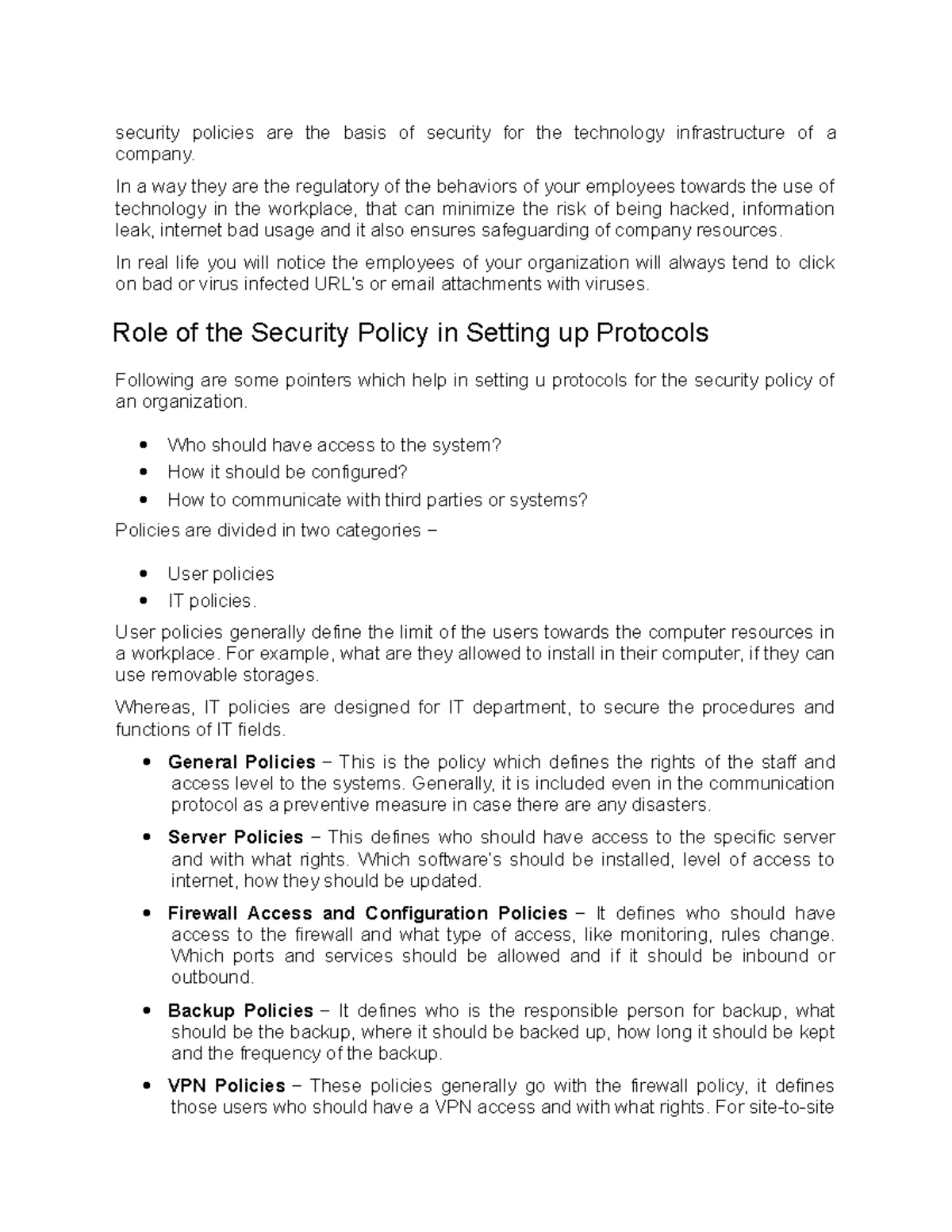 Week 5 intro - this are notes for computer security - security policies ...