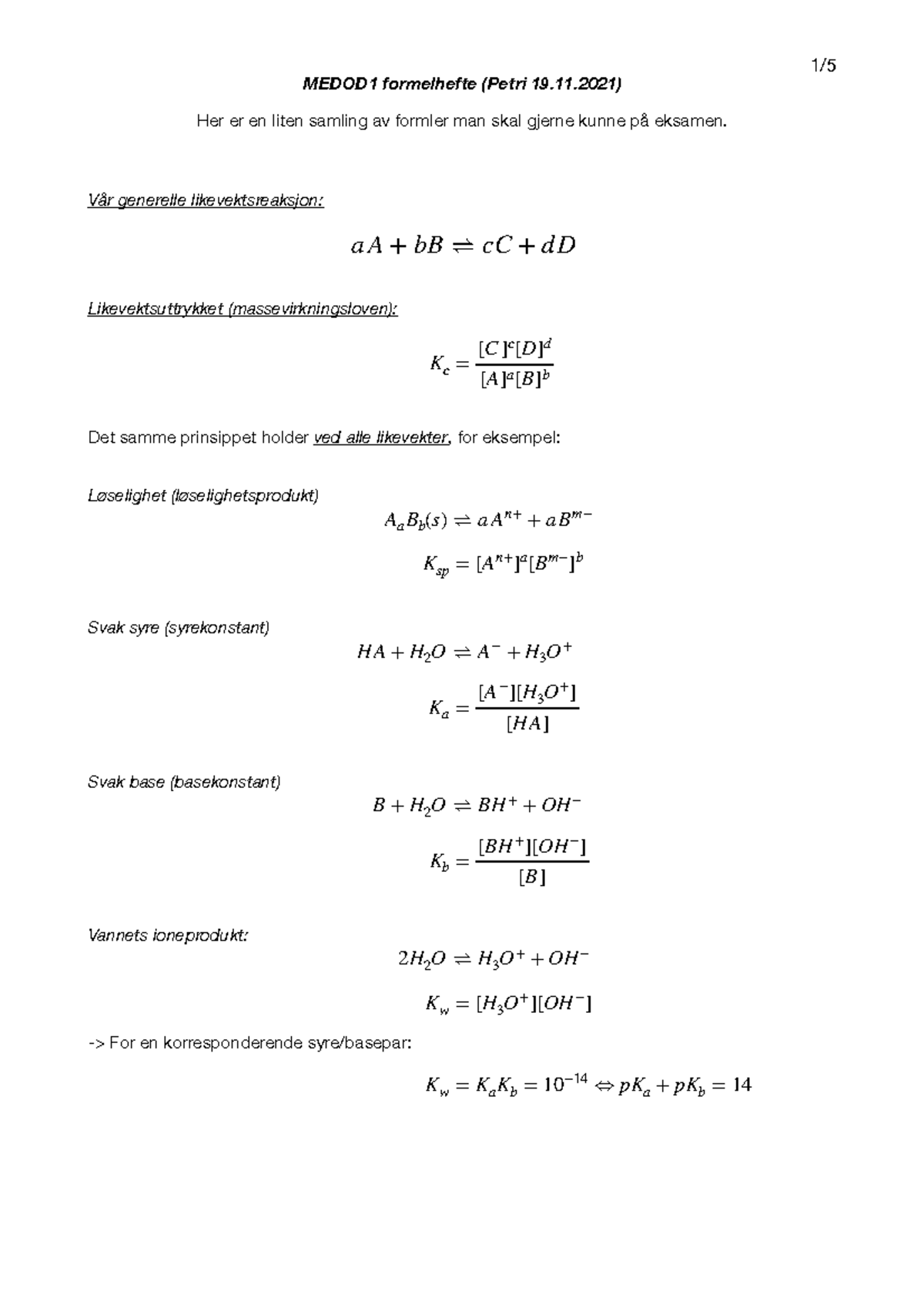 Formelhefte - Formler generell kjemi - MEDOD1 formelhefte (Petri 19.11 ...