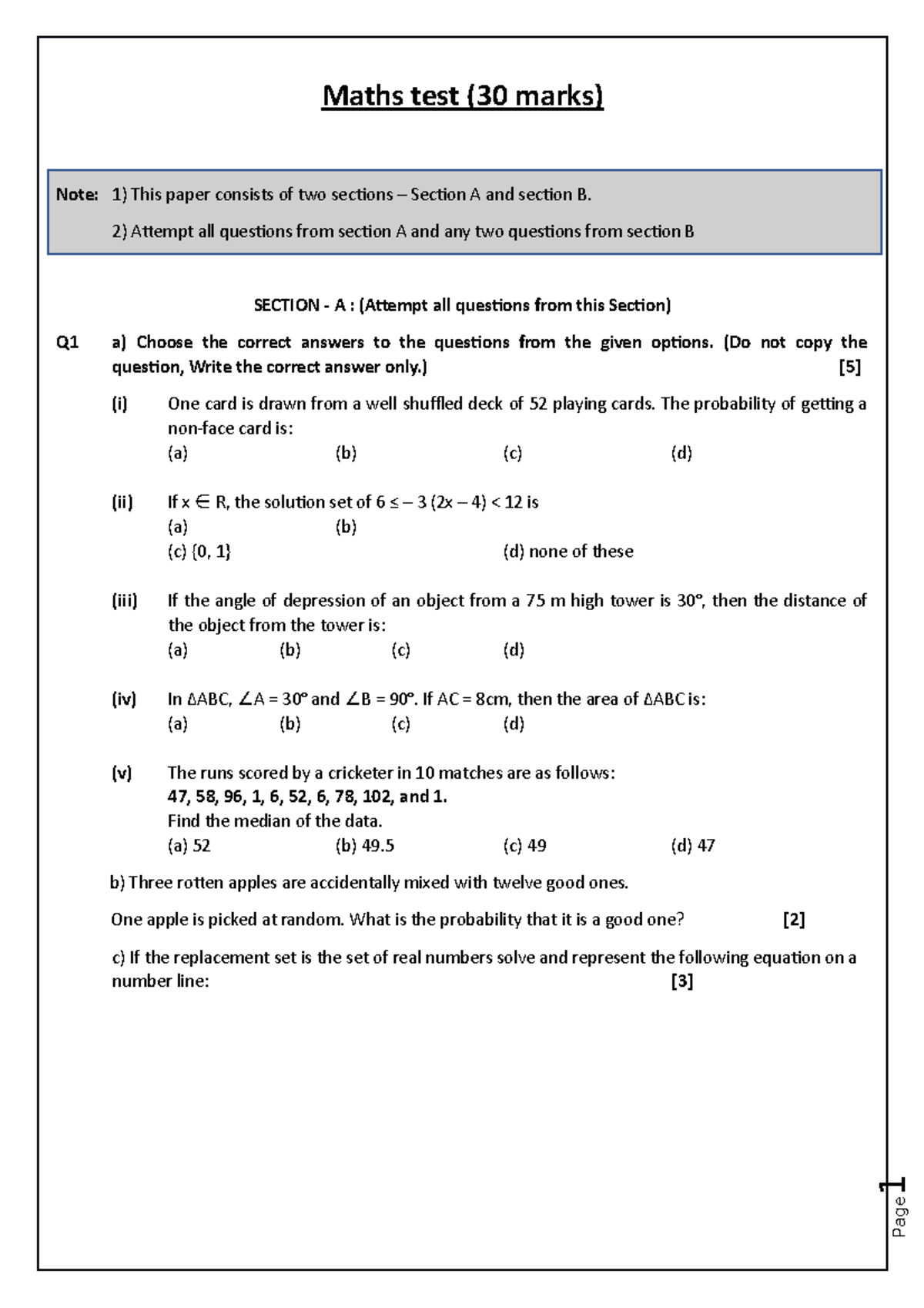 Mohammad Maths test 9-4 - Maths test (30 marks) Note: 1) This paper ...
