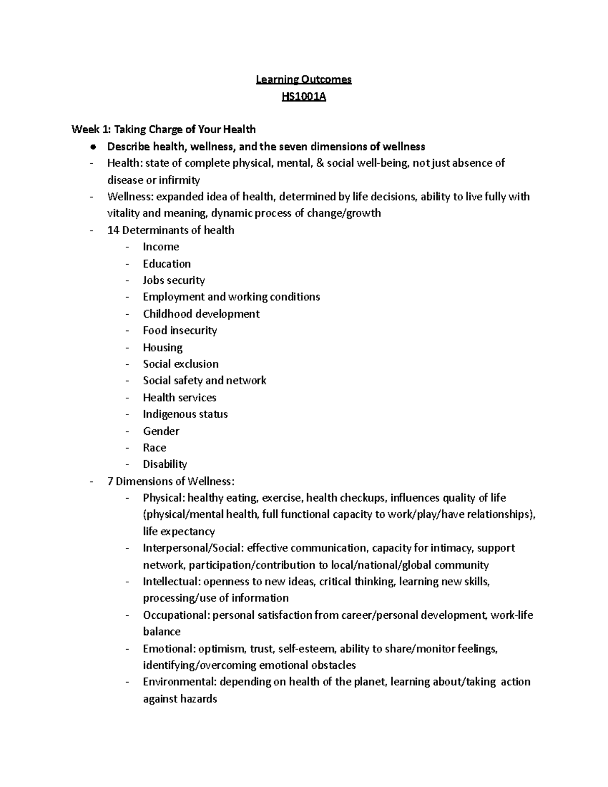 Hs1001a study guide - notes - Learning Outcomes HS1001A Week 1: Taking ...