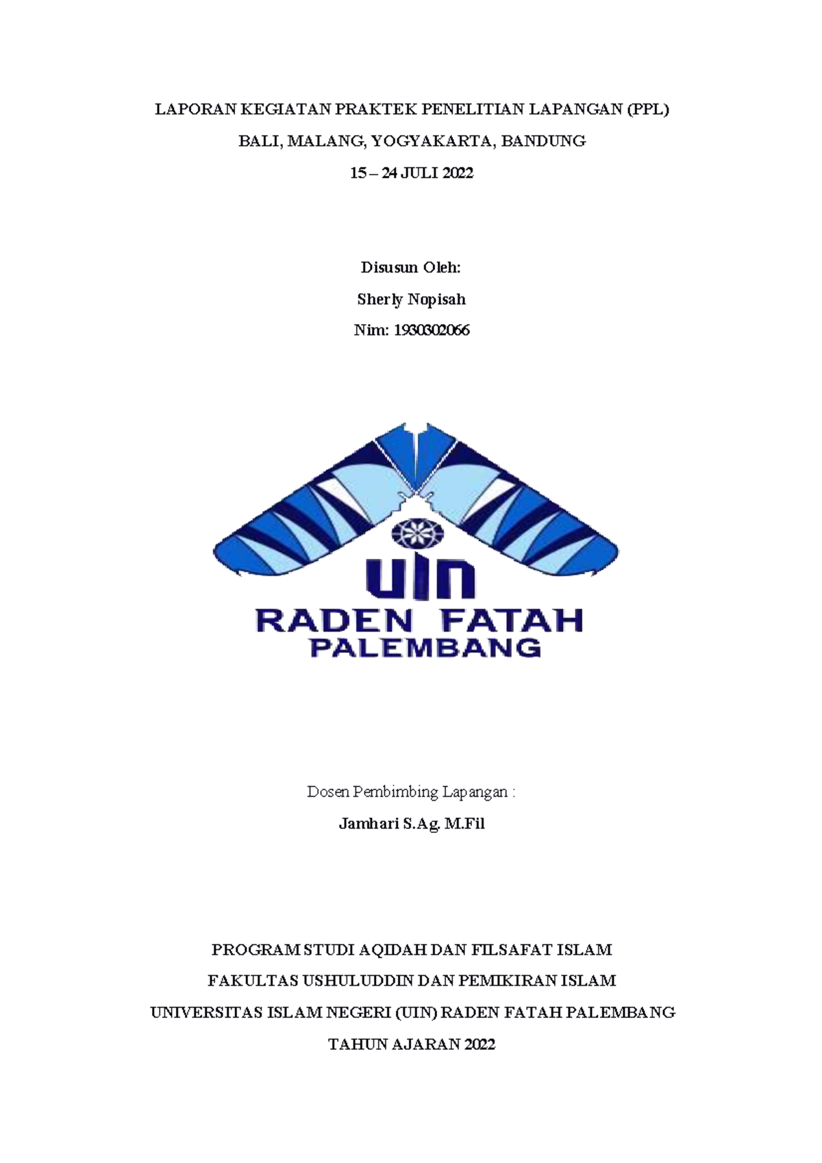 Laporan PPL Sherly Nopisah 2022 - LAPORAN KEGIATAN PRAKTEK PENELITIAN ...