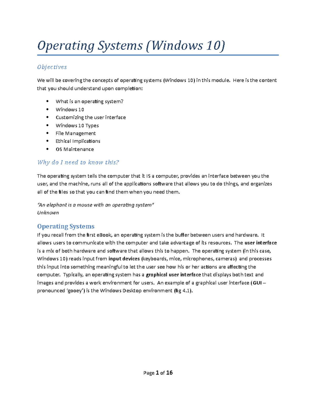 Chapter 4 Operating Systems - Operating Systems (Windows 10) Objectives ...