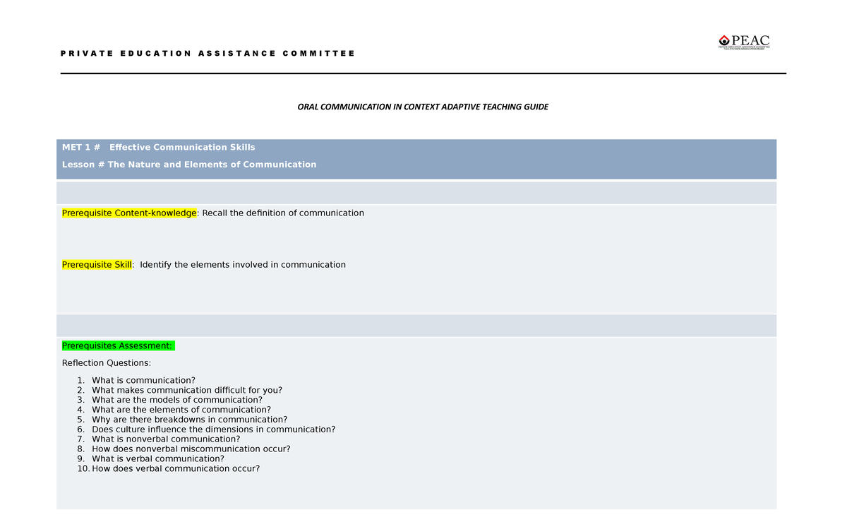 ORAL COMM ATG - ATG - ORAL COMMUNICATION IN CONTEXT ADAPTIVE TEACHING ...