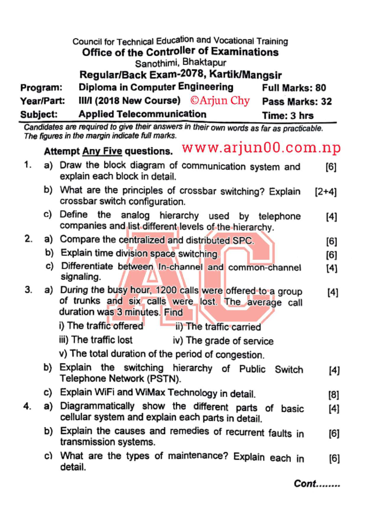 Applied Telecommunication 2078 - The figures in the margin indicate ...