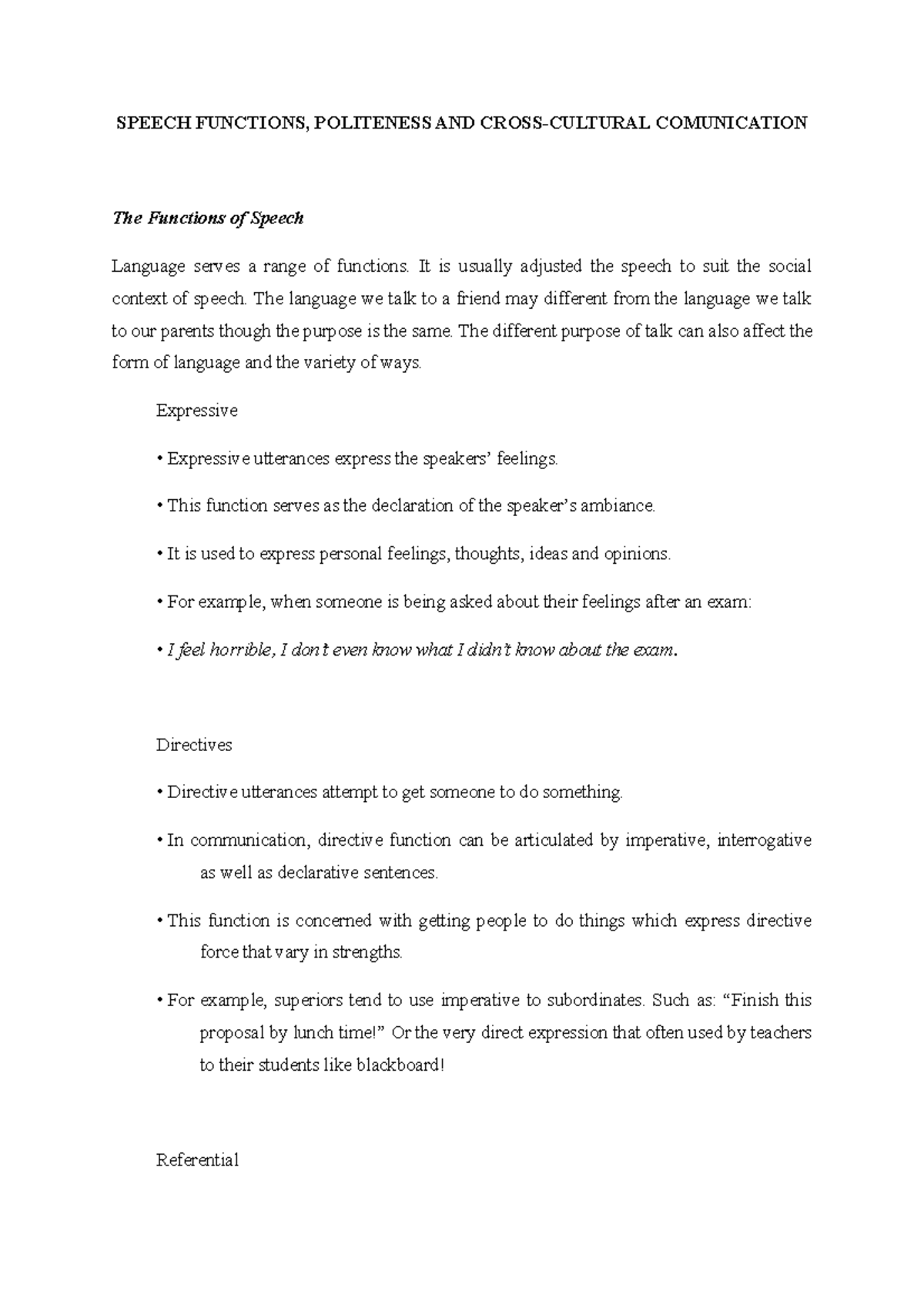 Speech Functions Politeness And Cross Cultural Comunication In Discourse Analysis Speech