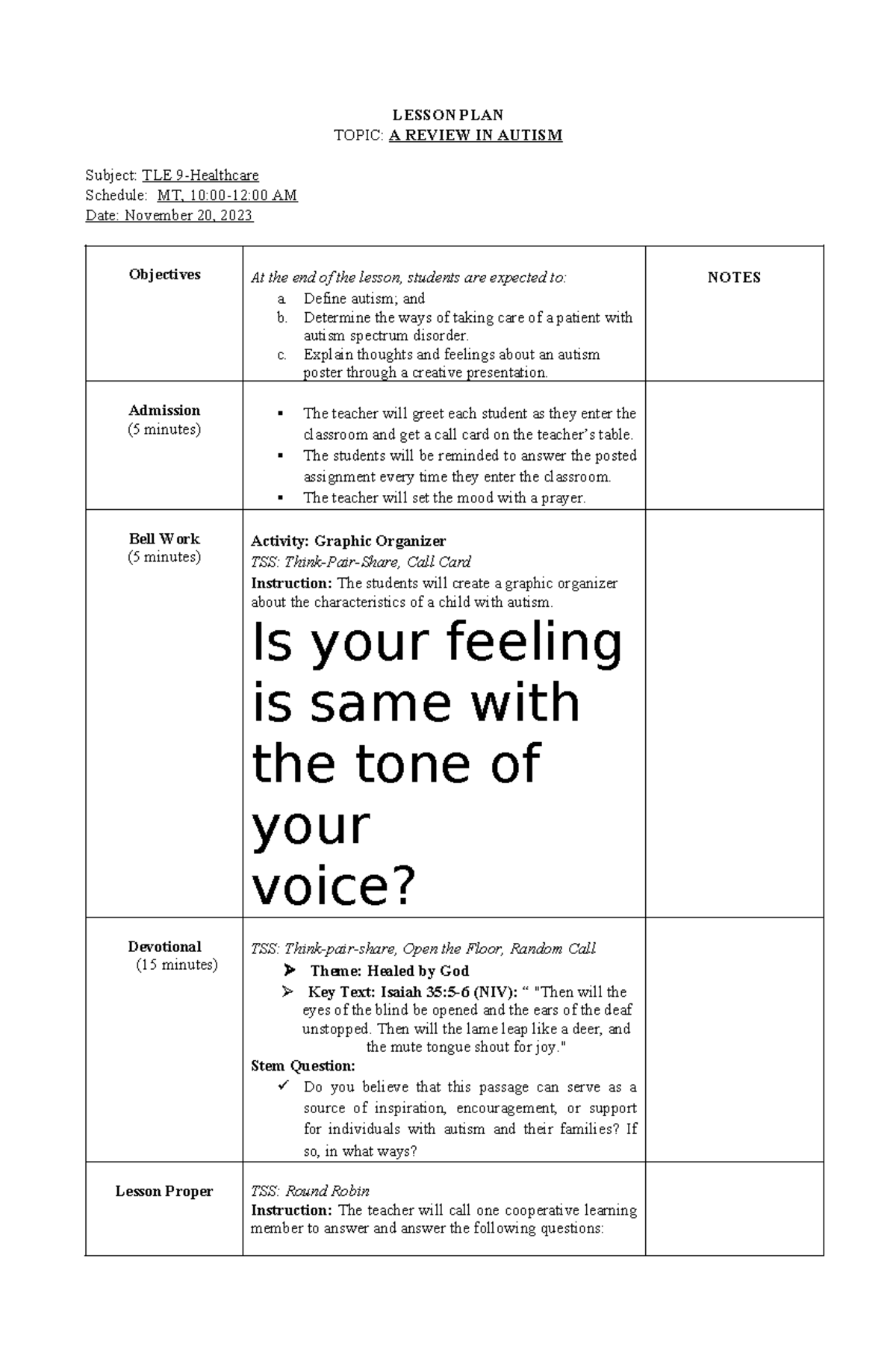 TLE Healthcare Grade 9 Lesson PLAN - LESSON PLAN TOPIC: A REVIEW IN ...