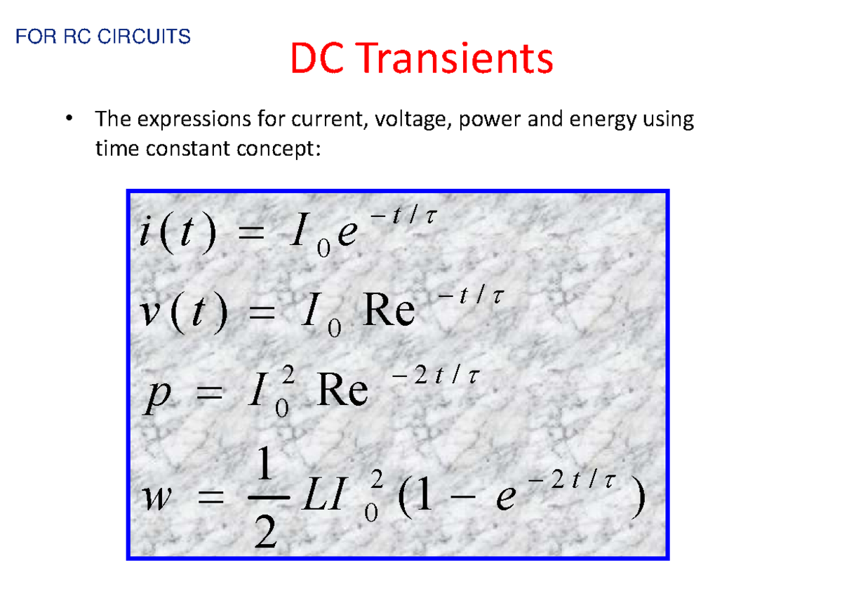 DC transients - dc transie3nts - DC Transients • The expressions for ...